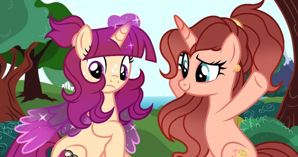 #3460163 - safe, artist:cstrawberrymilk, oc, oc only, oc:golden rose, oc:moonshine dusk, pony ...