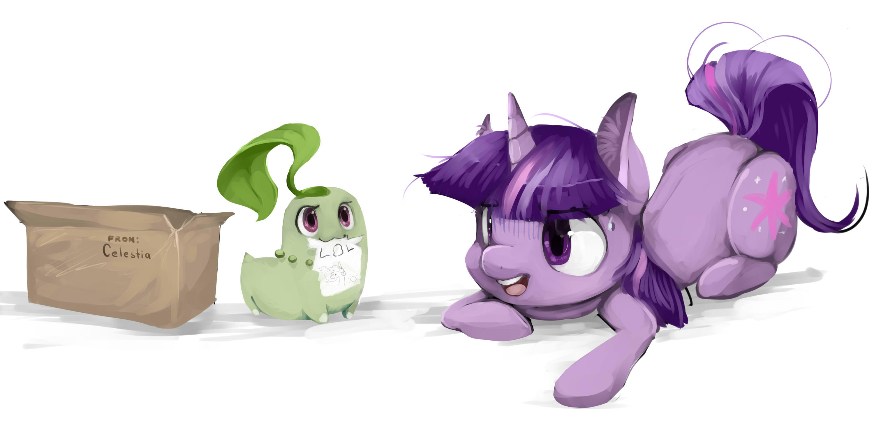 #3478119 - safe, artist:katemaximova, twilight sparkle, chikorita, pony ...