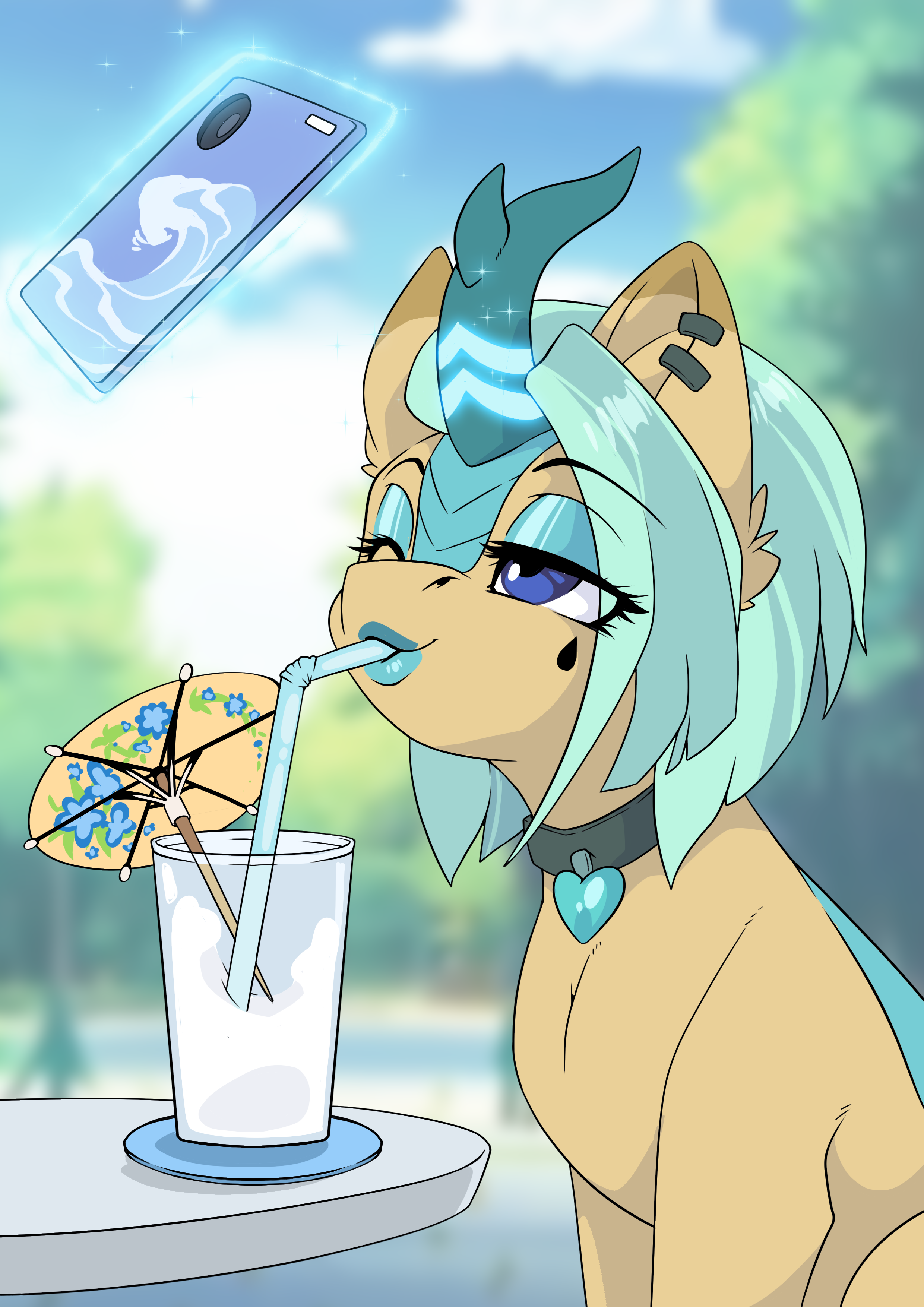 #3487167 - safe, artist:arctic-fox, oc, oc only, oc:misty showers, hybrid, kirin, succubus, blue ...