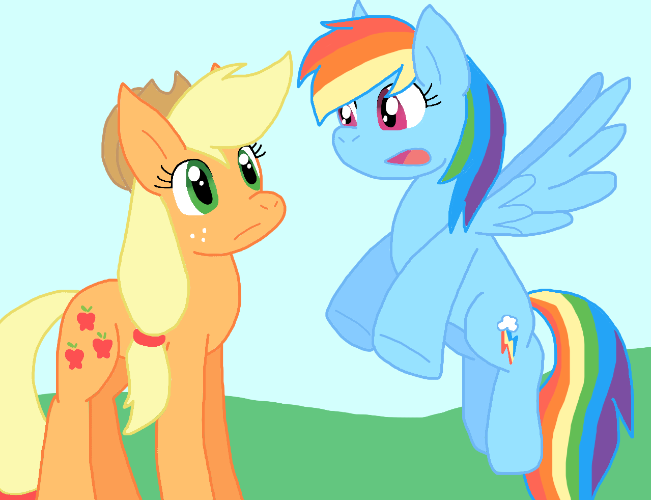 #3487624 - safe, artist:cmara, applejack, rainbow dash, earth pony, pegasus, g4, duo, duo female ...