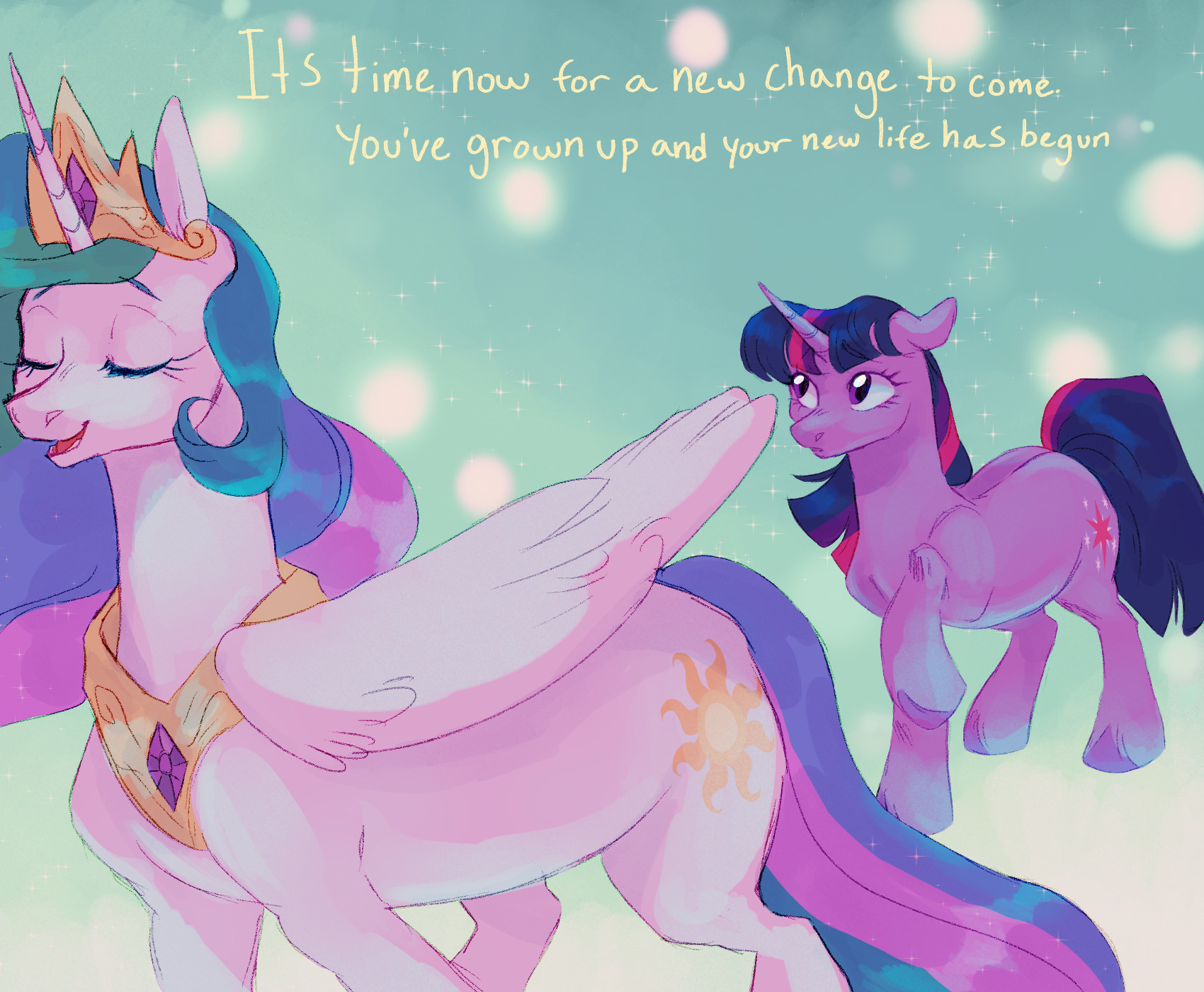 #3488307 - safe, artist:abbytabbys, princess celestia, twilight sparkle ...