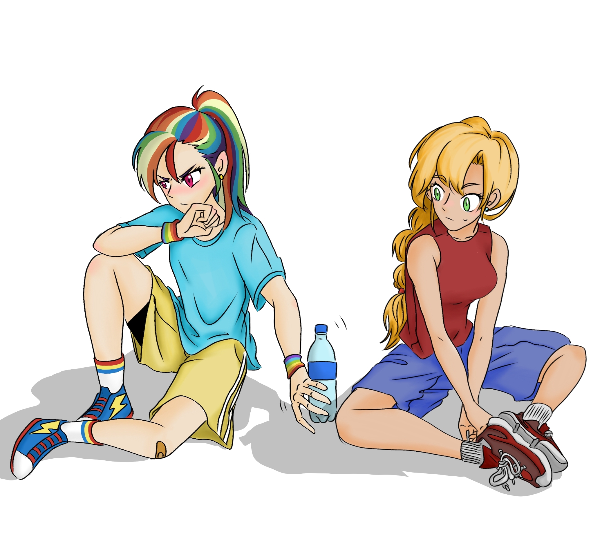 #3489389 - safe, artist:jiuqiqi76463, applejack, rainbow dash, human ...