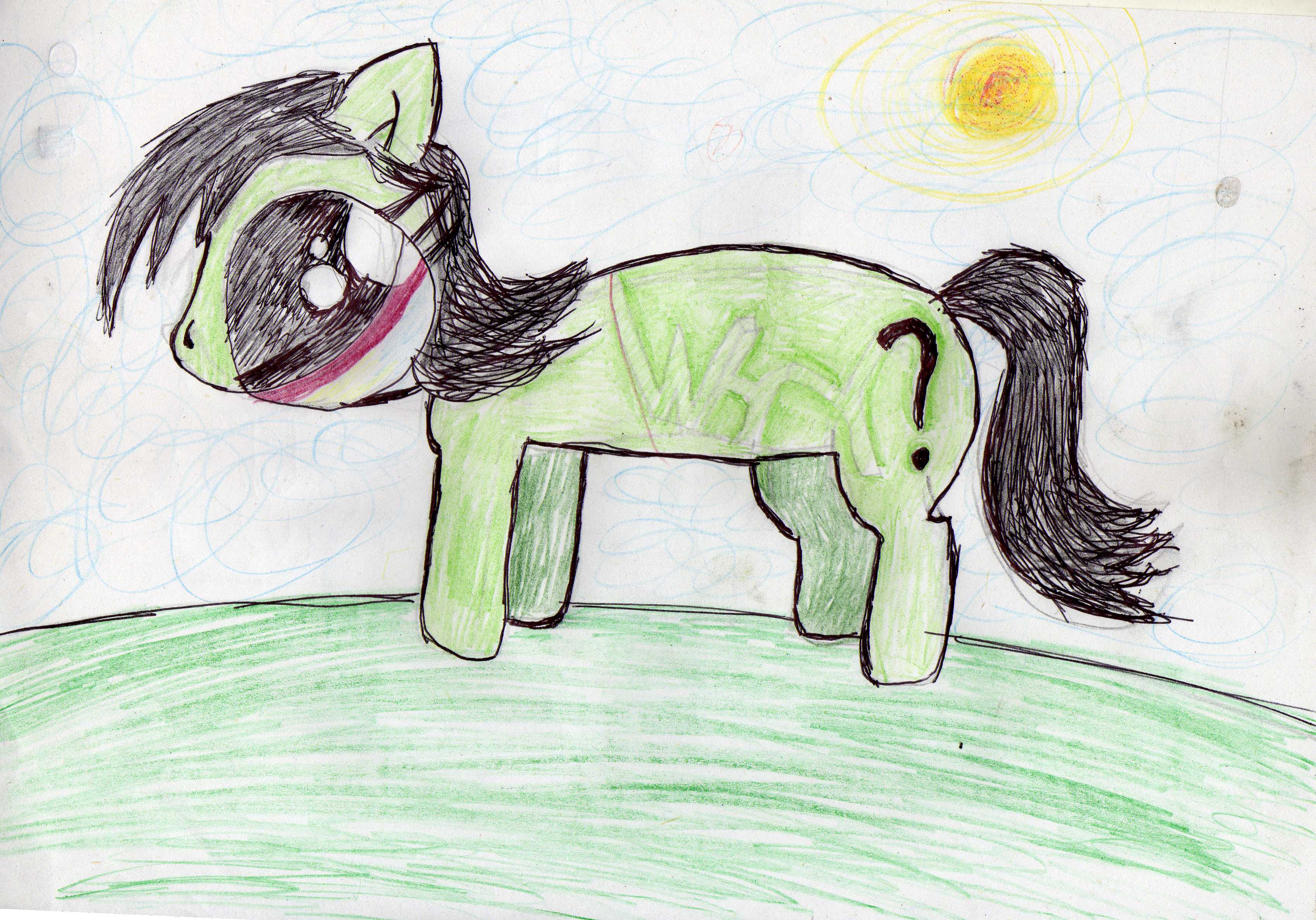 #3492789 - safe, artist:zenco, oc, oc:filly anon, big eyes, colored ...