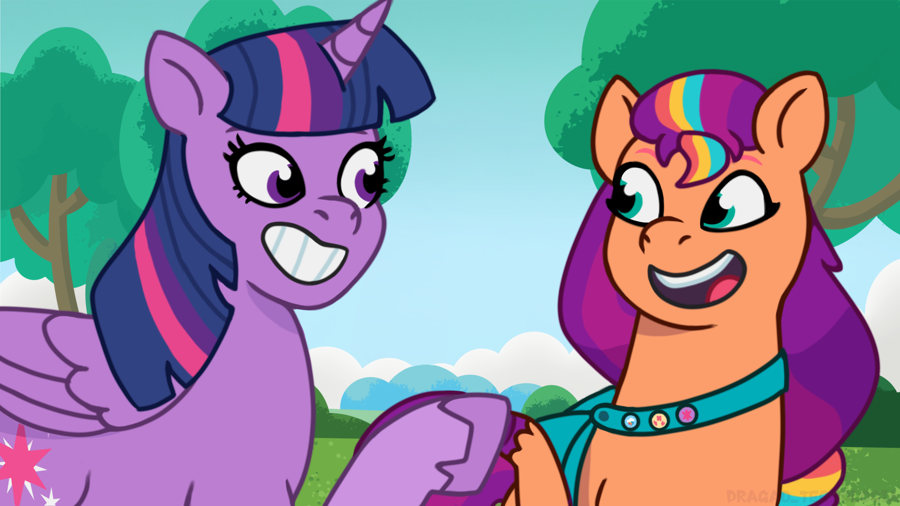 #3495786 - safe, artist:dragao_tecnologia, sunny starscout, twilight sparkle, alicorn, earth ...