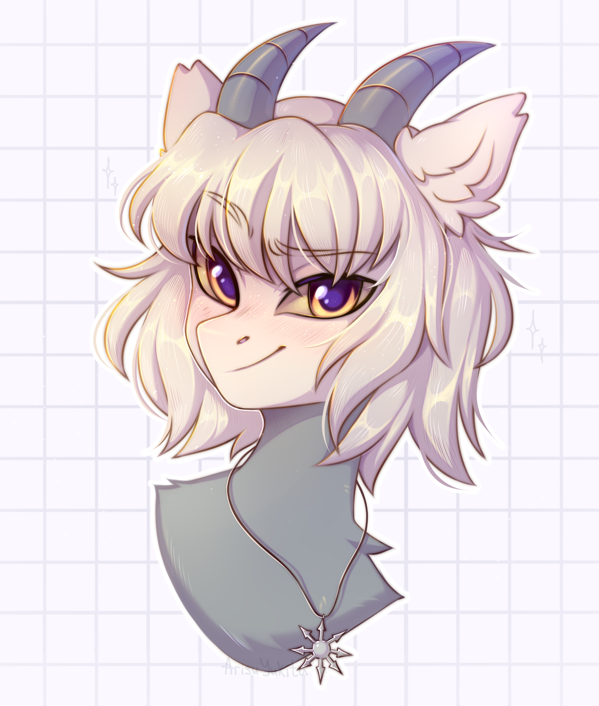 #3496559 - safe, artist:arisuyukita, oc, oc only, oc:mantis, demon, demon pony, amulet, bust ...