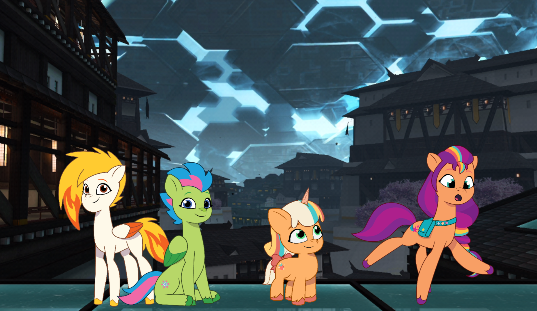 #3479422 - safe, artist:caseyben887, artist:prixy05, flare (g5), luminous dazzle, peach fizz ...