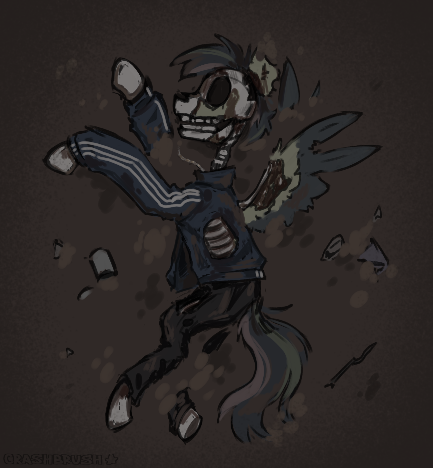 #3481076 - grimdark, artist:crashbrush, oc, oc only, pegasus, bone, clothes, corpse, dead ...