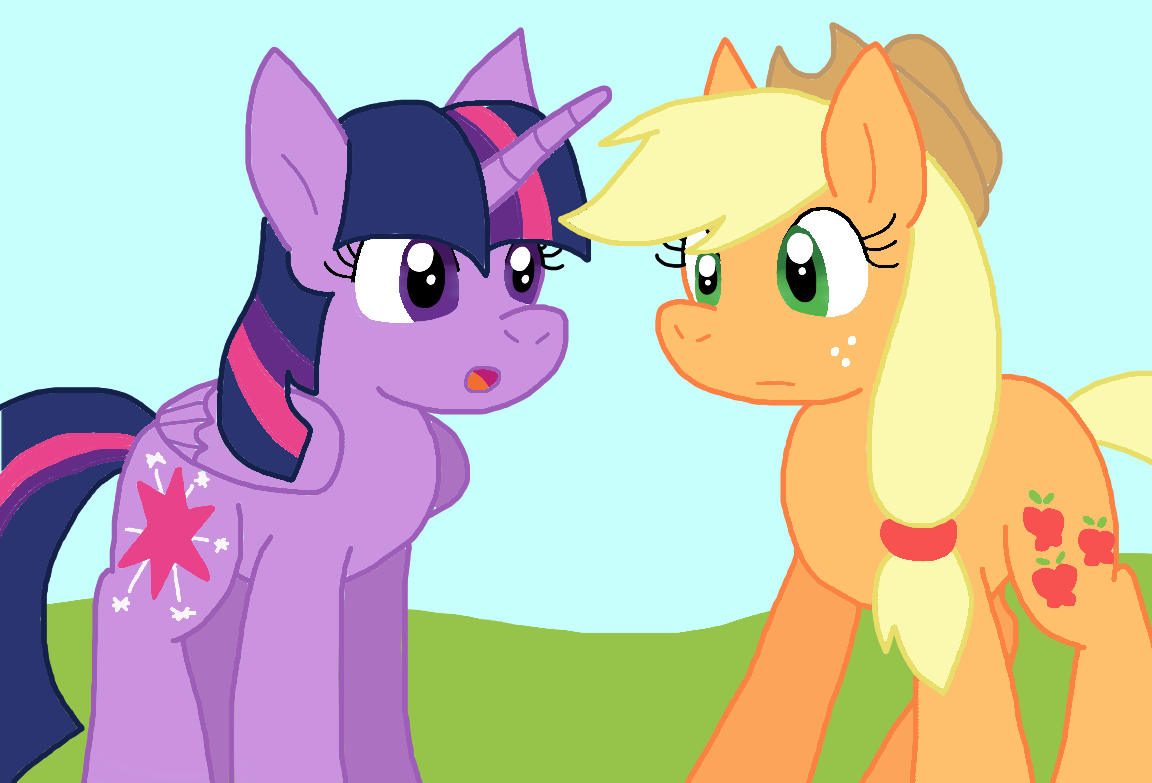 #3481379 - safe, artist:cmara, applejack, twilight sparkle, alicorn, earth pony, g4, duo, duo ...