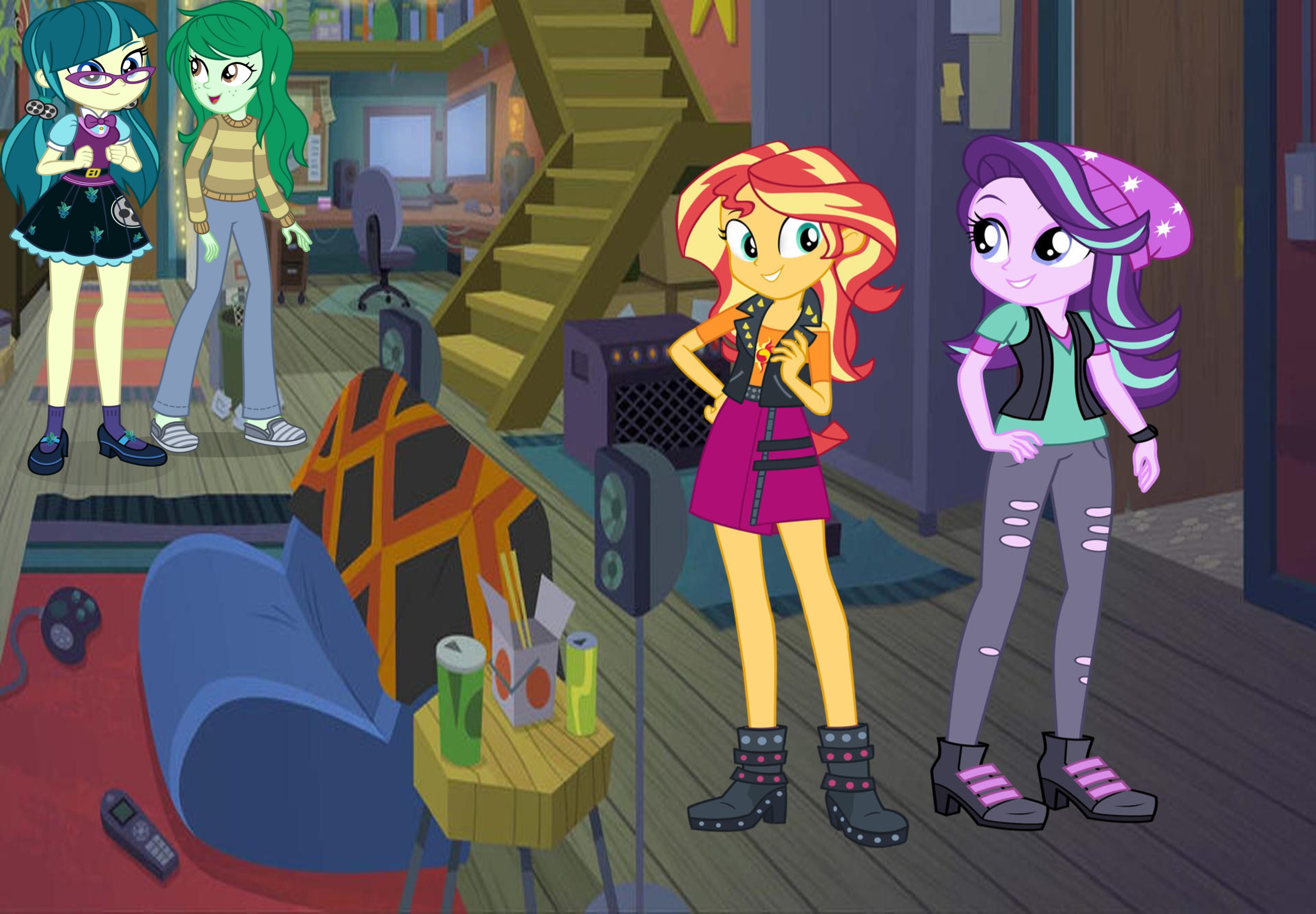 #3512773 - safe, artist:awesomegamedude10, juniper montage, starlight glimmer, sunset shimmer ...