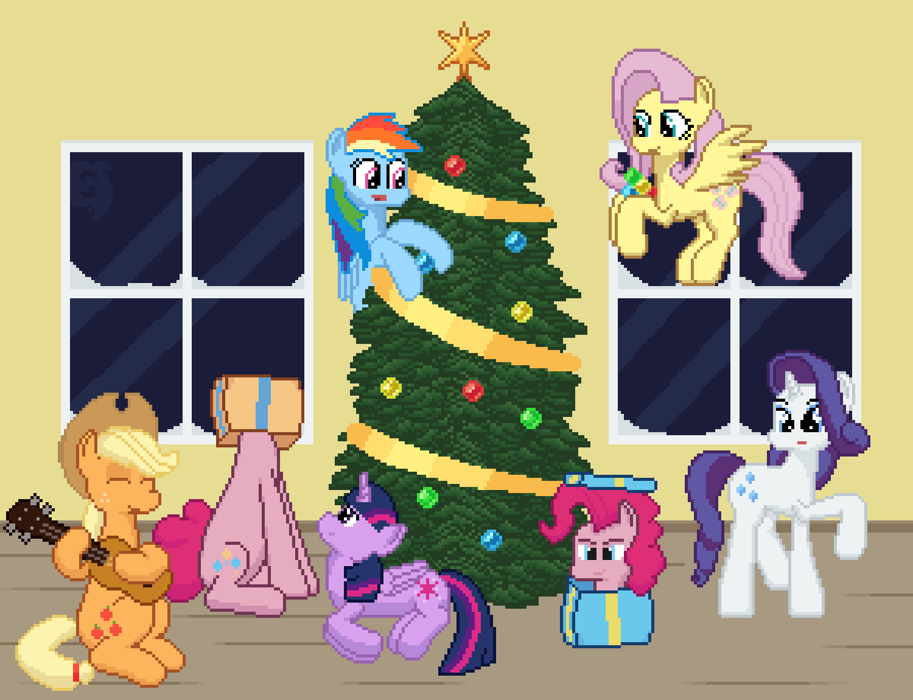 #3514425 - safe, artist:nitobit, applejack, fluttershy, pinkie pie ...