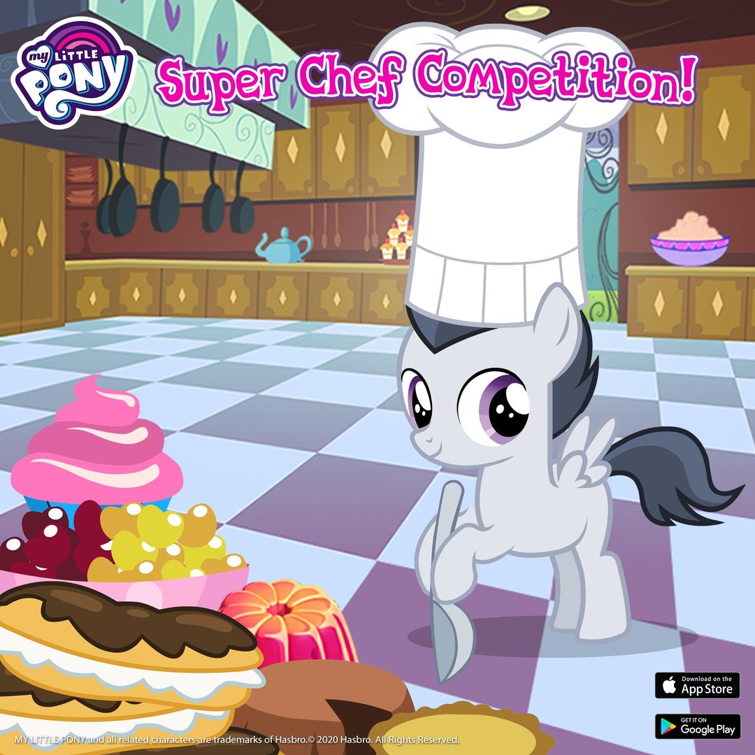 #3518156 - safe, gameloft, rumble, pegasus, g4, cake, chef's hat, colt ...