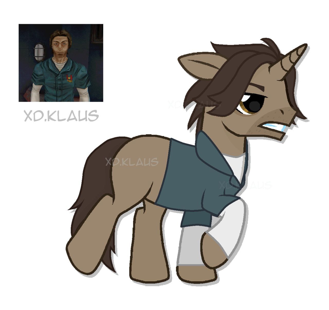 #3501569 - safe, artist:xd.klaus, human, pony, unicorn, clothes, ears ...