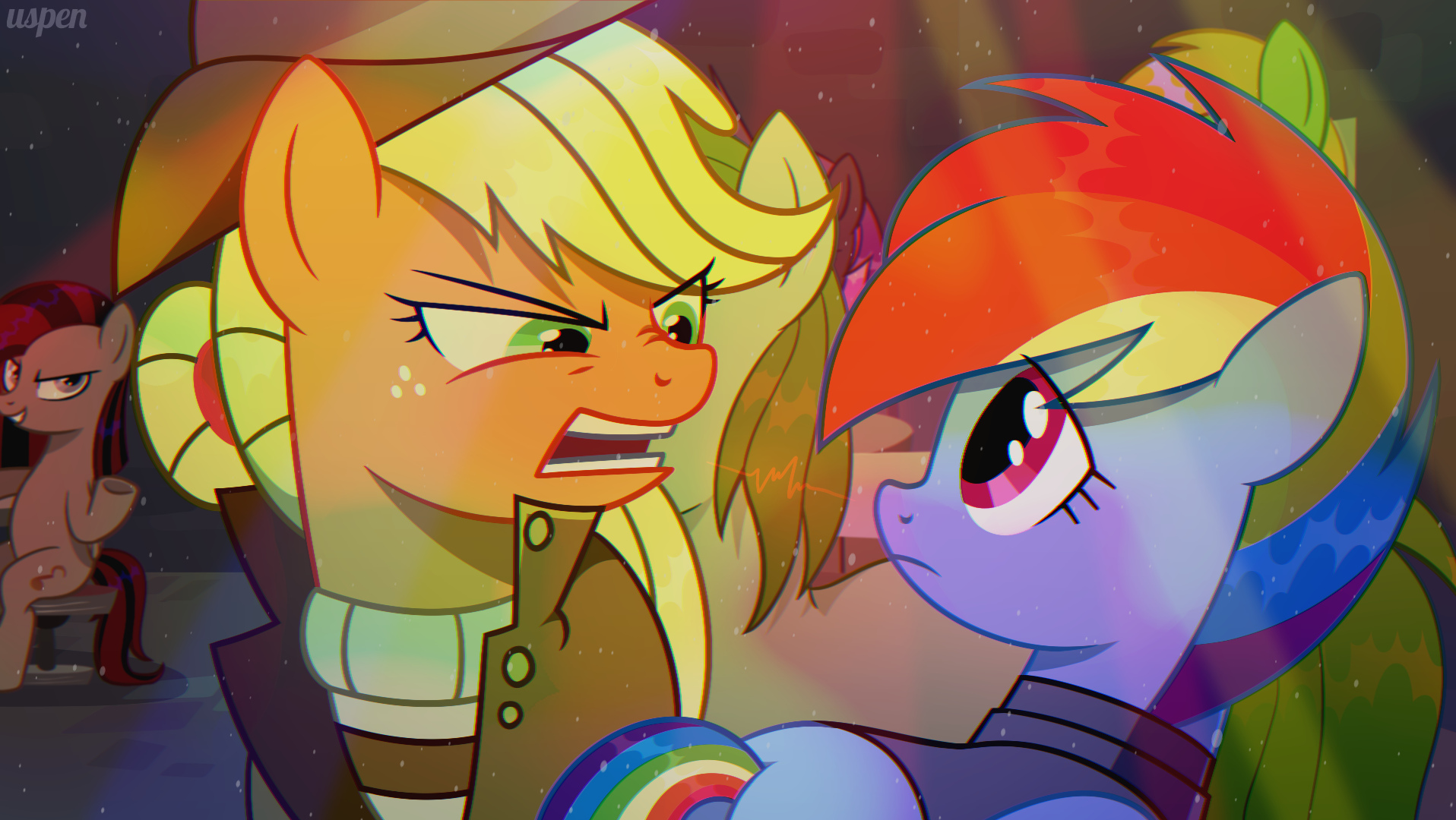 #3502886 - safe, artist:uspen, applejack, rainbow dash, oc, oc ...