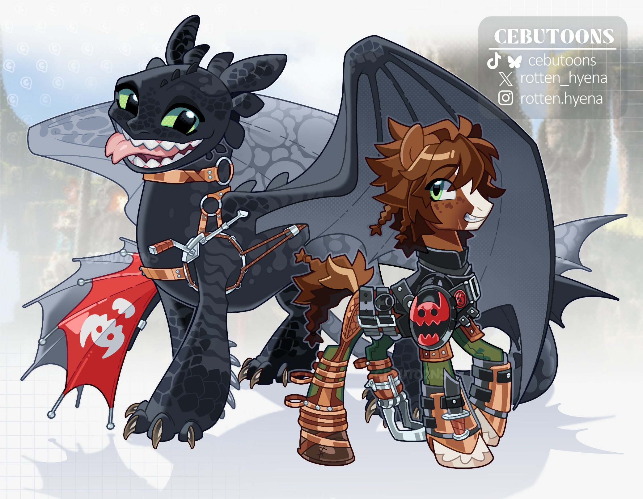 #3503284 - safe, artist:rotten_hyena, dragon, earth pony, night fury ...