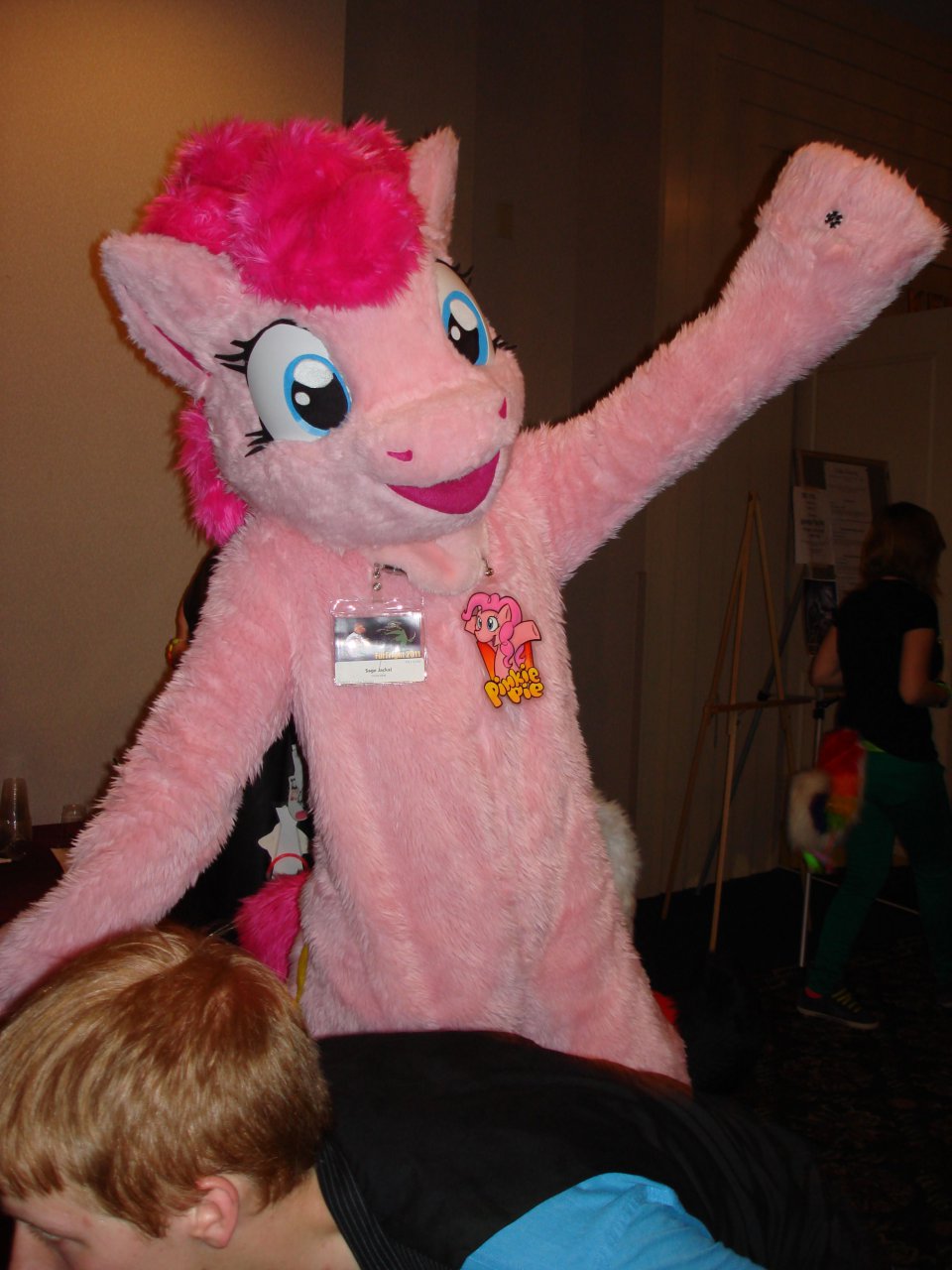 #3299202 - safe, pinkie pie, human, g4, badge, fursuit, irl, irl human ...