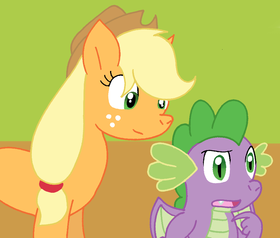 #3309044 - safe, artist:cmara, applejack, spike, dragon, earth pony ...