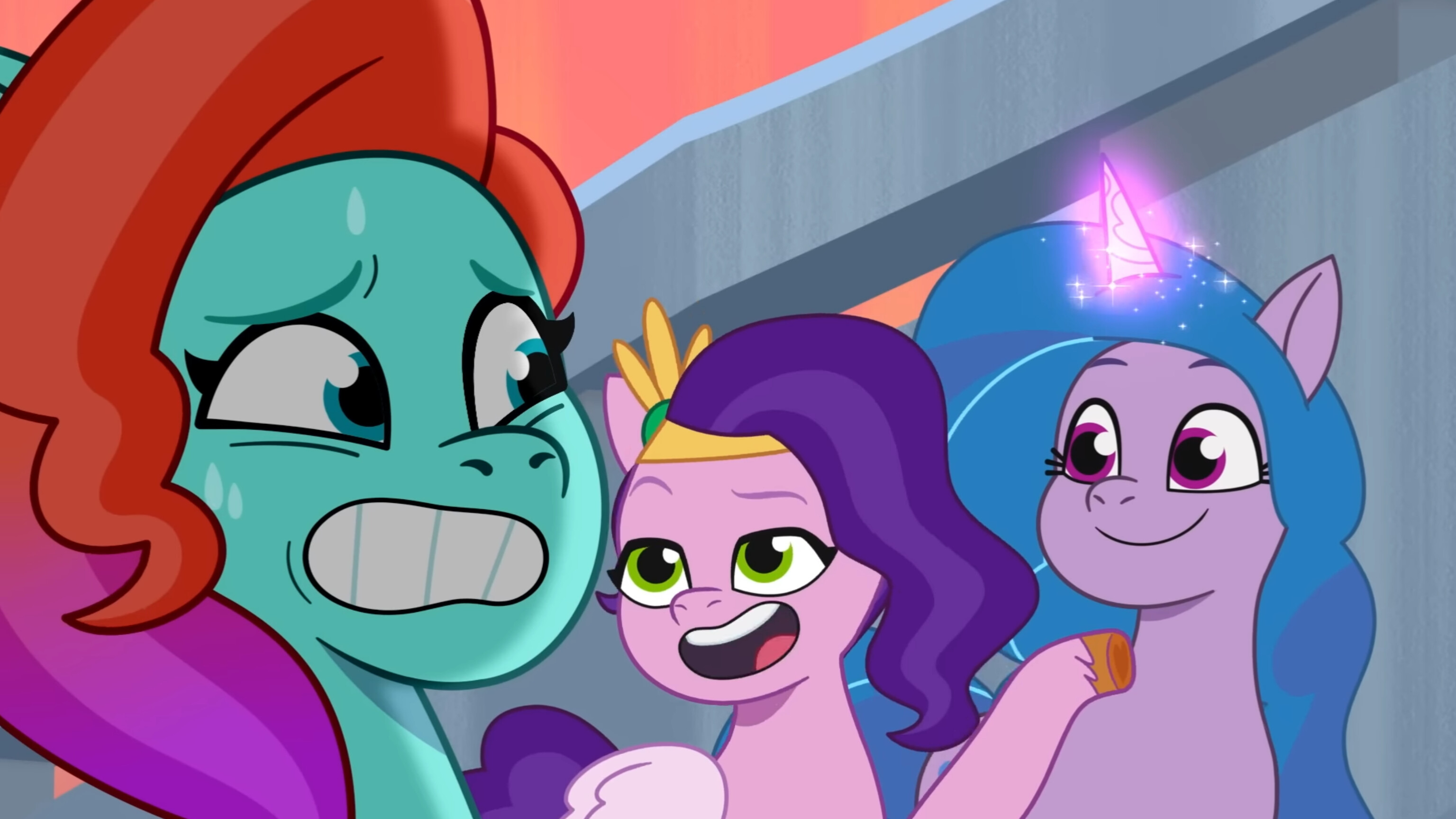 #3293431 - safe, screencap, izzy moonbow, jazz hooves, pipp petals ...