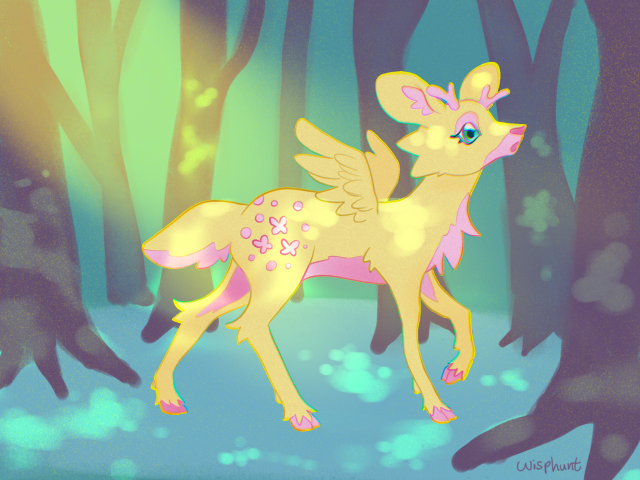 #3295105 - safe, artist:wisphunt, fluttershy, deer, deer pony, original ...