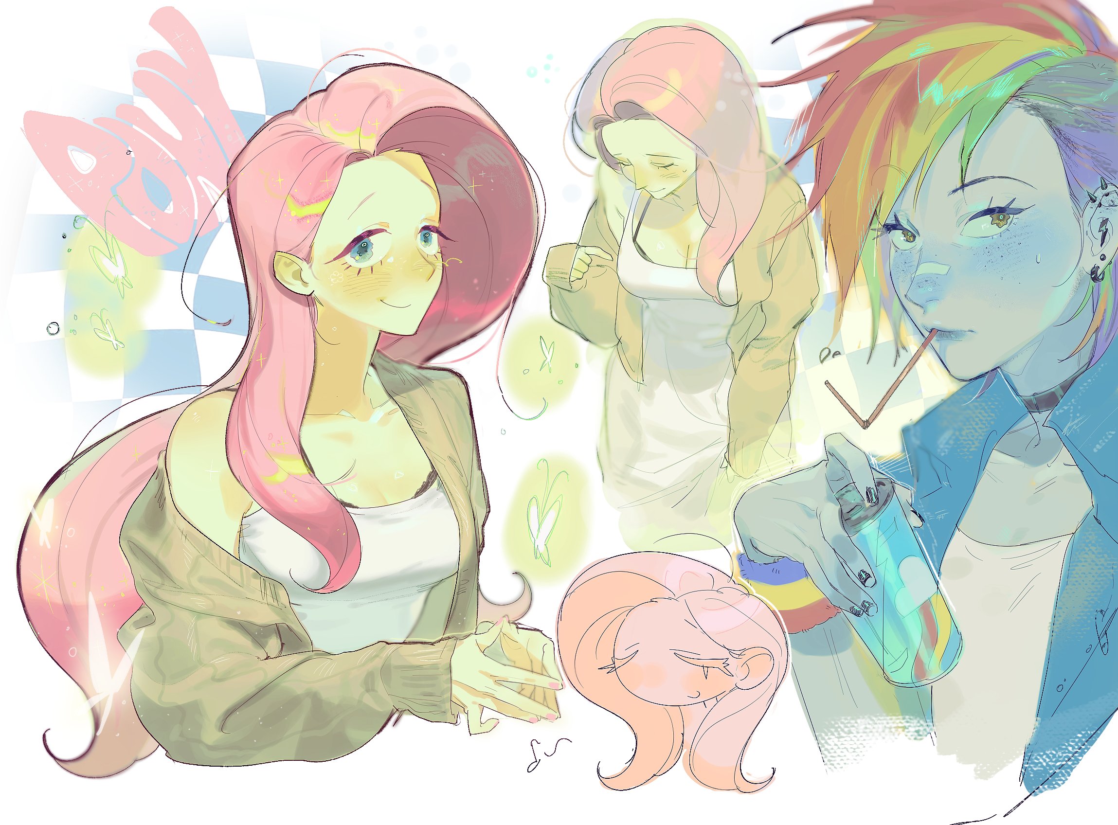 #3295354 - safe, artist:myobi, fluttershy, rainbow dash, human, equestria girls, g4, bandaid ...