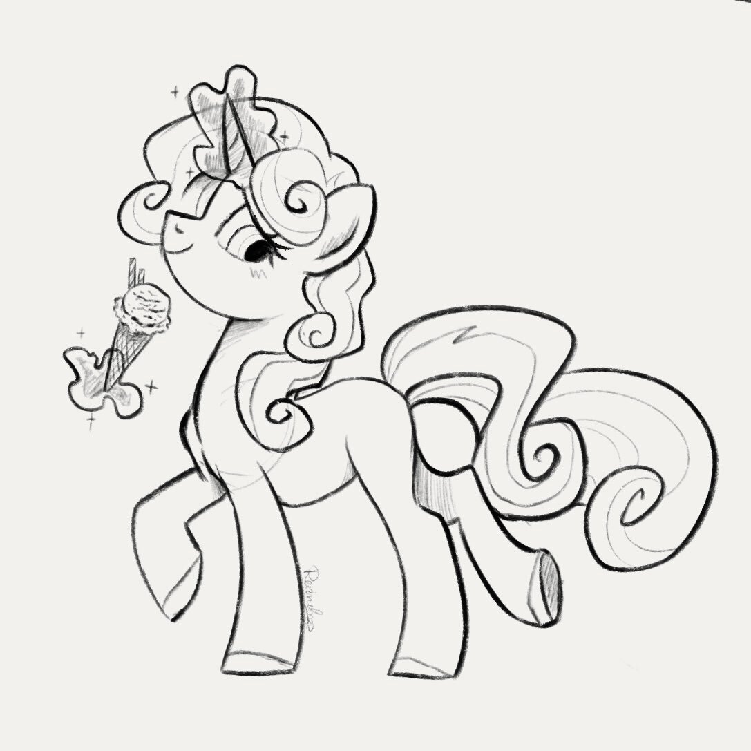 #3296146 - safe, artist:raindrophalo, oc, oc only, pony, unicorn, horn, monochrome, solo ...