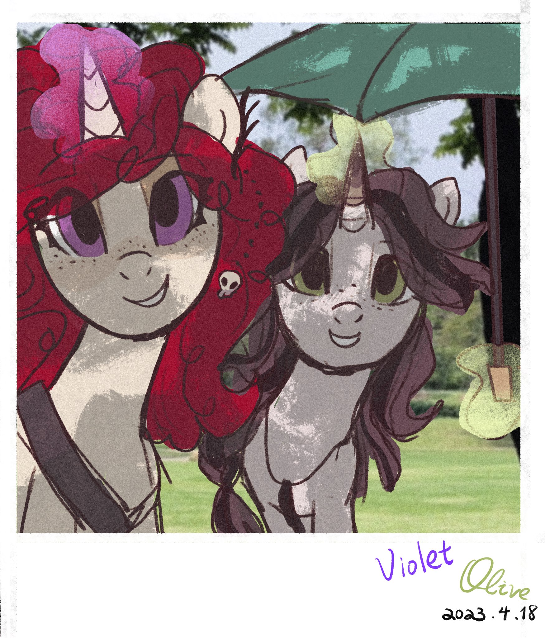 #3296168 - safe, artist:raindrophalo, oc, oc only, pony, unicorn, duo, horn, umbrella, unicorn ...