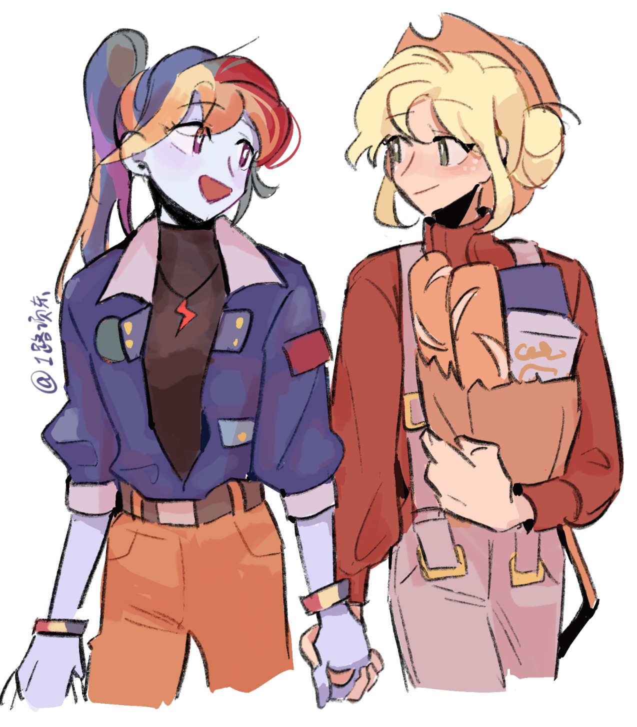 #3297116 - safe, artist:zoe1003, applejack, rainbow dash, human, g4 ...