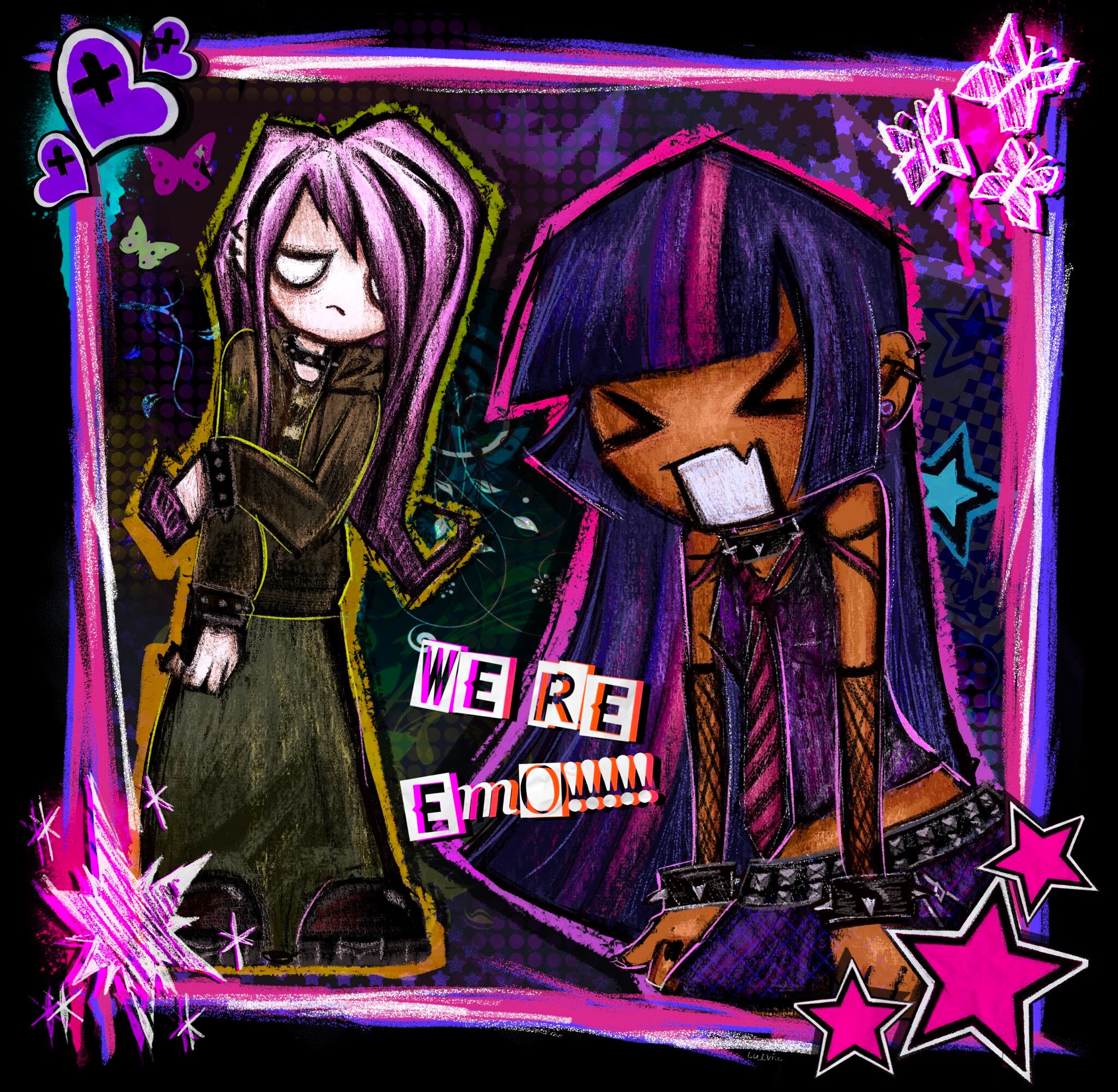 #3323141 - safe, artist:lulviu, fluttershy, twilight sparkle, human, g4 ...