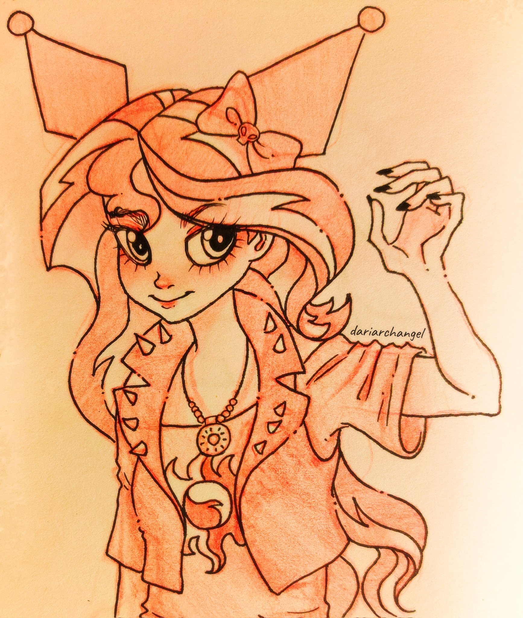 #3323908 - safe, artist:dariarchangel, sunset shimmer, human, g4, bow ...