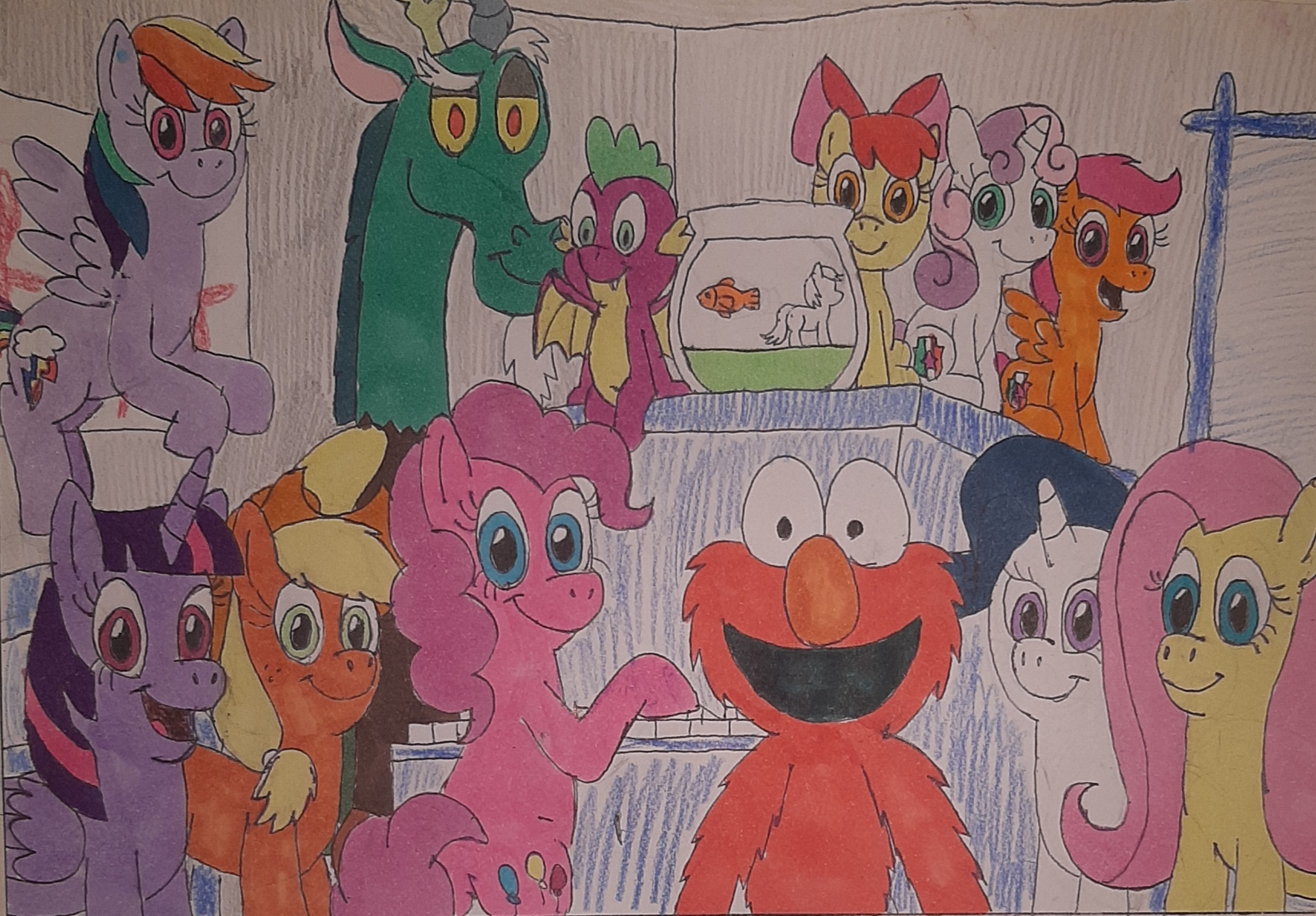 #3314046 - safe, artist:caitimatt2004, apple bloom, applejack, discord ...