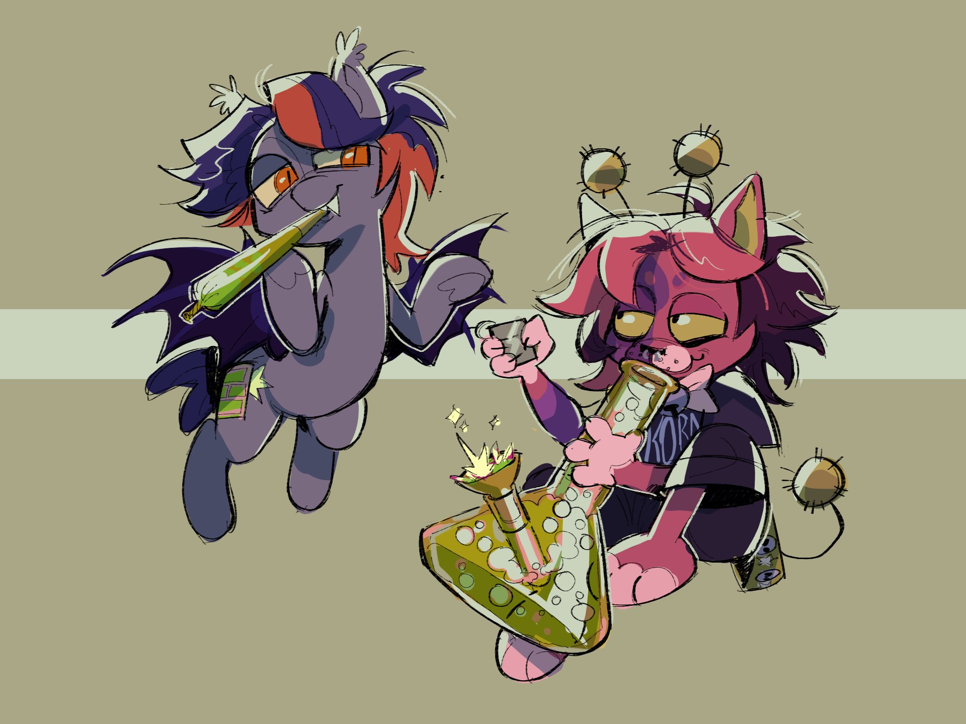 #3327601 - safe, artist:fryologyyy, oc, oc only, bat pony, cat, pony ...