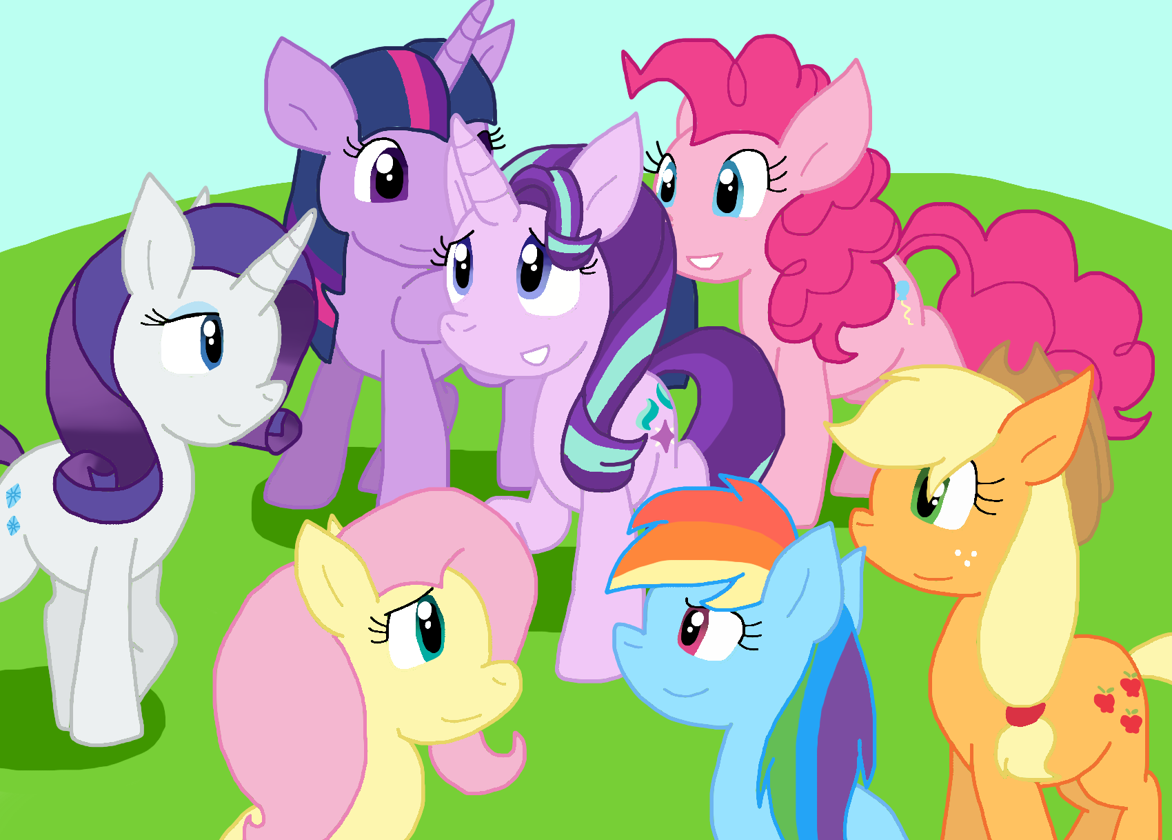 #3329928 - safe, artist:cmara, applejack, fluttershy, pinkie pie ...