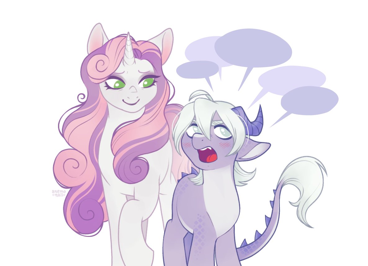 #3330554 - safe, artist:anemonaii, sweetie belle, oc, oc:moon stone (anemonaii), dracony, dragon ...
