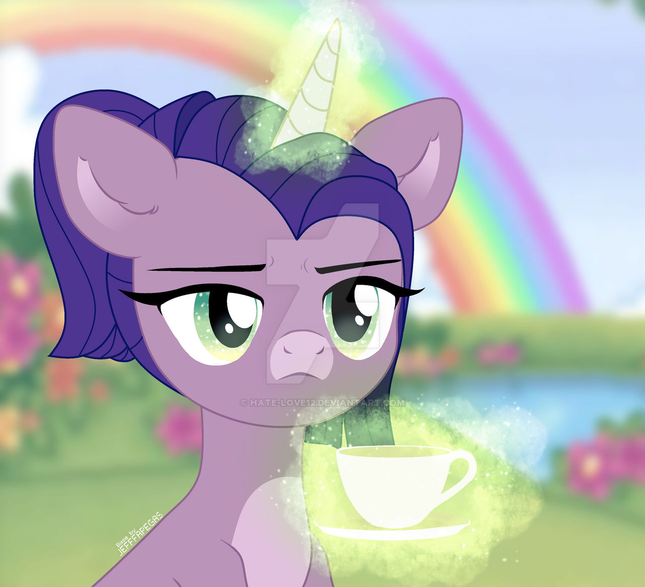 #3332505 - safe, artist:hate-love12, kimono, pony, g3, cup, deviantart ...