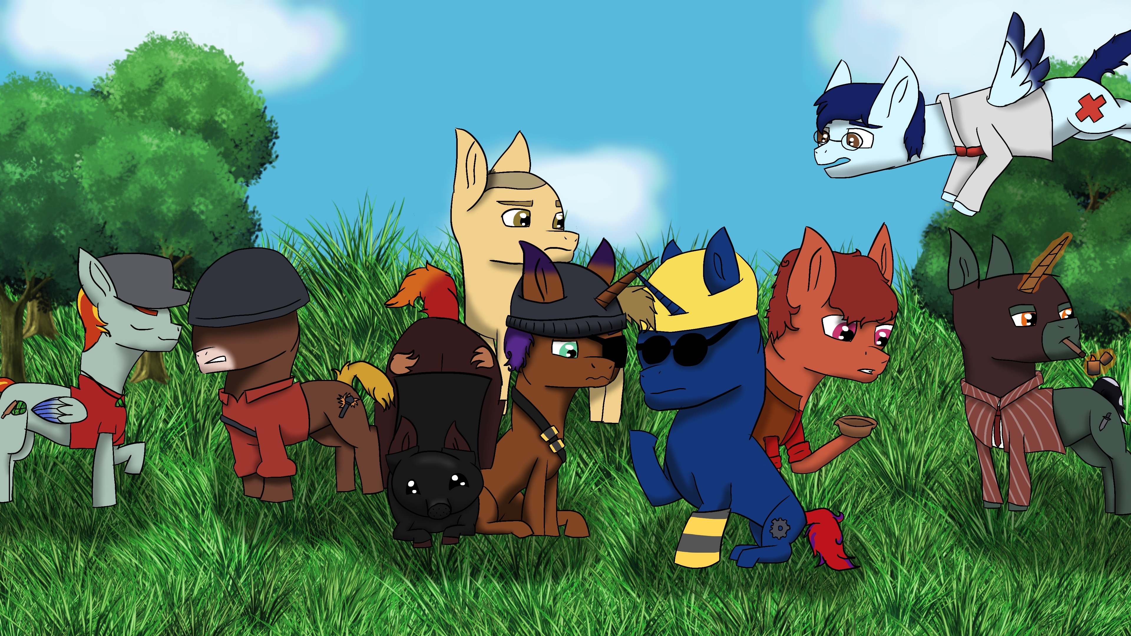 #3333009 - safe, artist:mabelthedork, earth pony, pegasus, pony ...