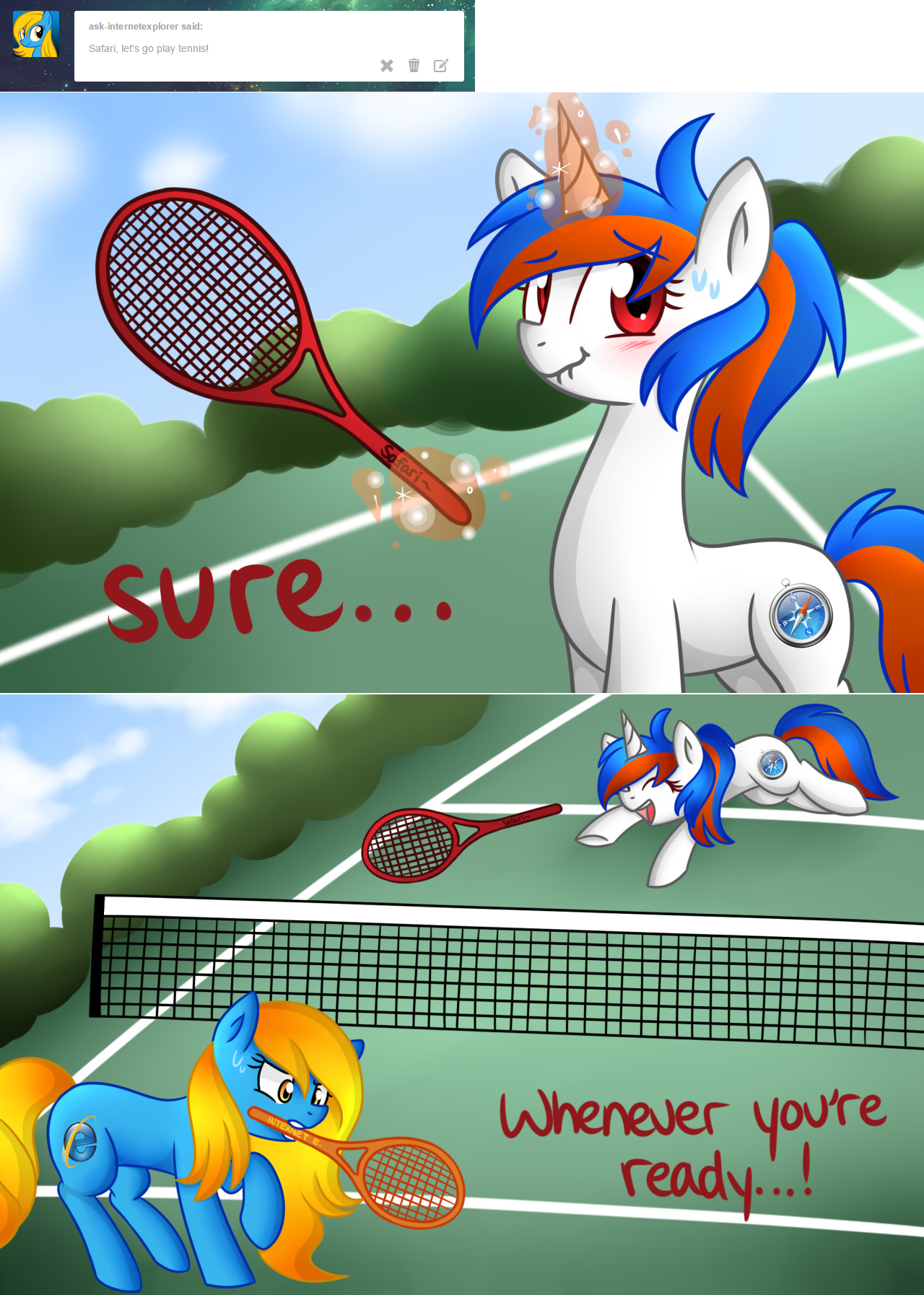 #3317924 - safe, artist:mayleebell24, oc, oc:internet explorer, oc:safari, earth pony, pony ...