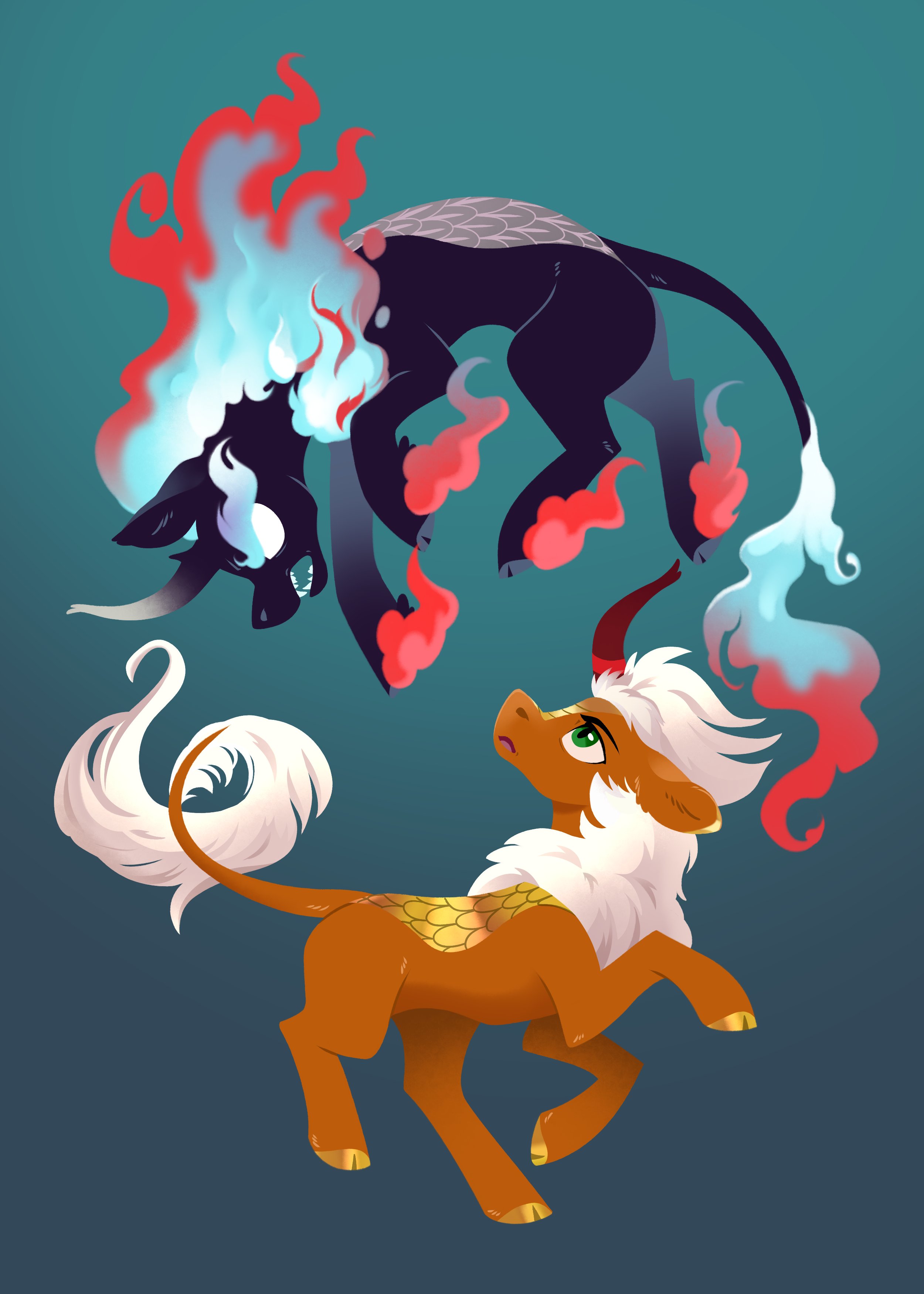 #3334486 - safe, artist:28gooddays, oc, oc only, kirin, nirik, commission, duality, gradient ...