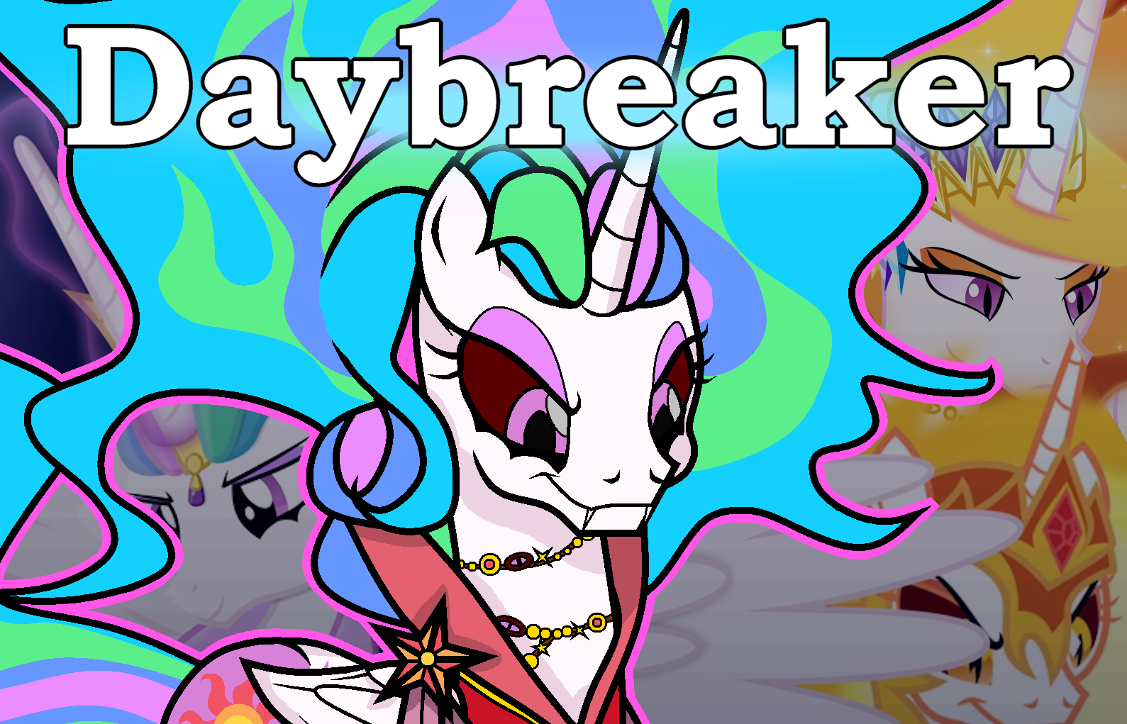 #3341001 - safe, artist:objectyu, daybreaker, nightmare star, princess celestia, pony, art pack ...