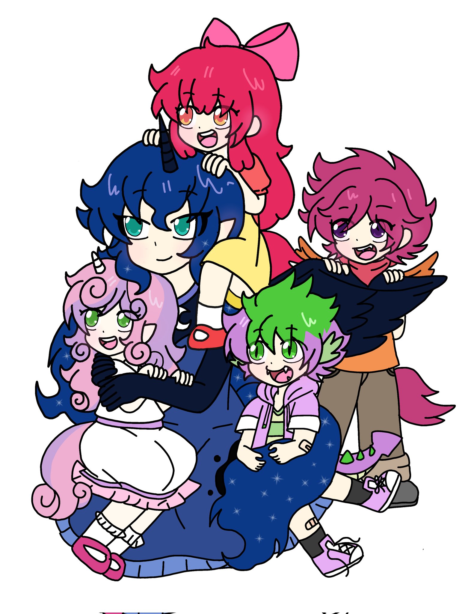 #3343556 - safe, artist:ruto_me, apple bloom, princess luna, scootaloo ...