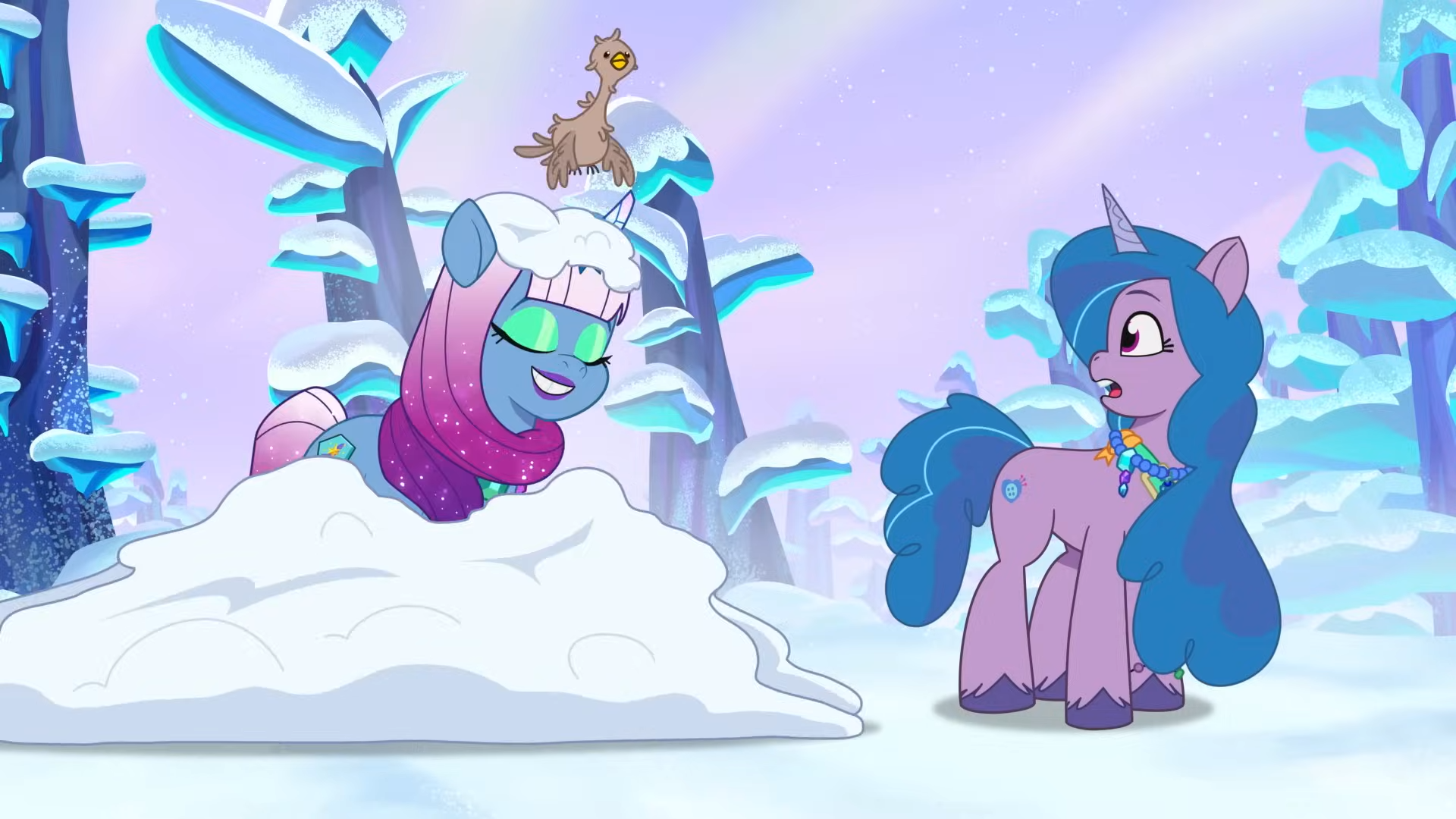 #3343898 - safe, screencap, izzy moonbow, stardance, auroricorn, bird ...