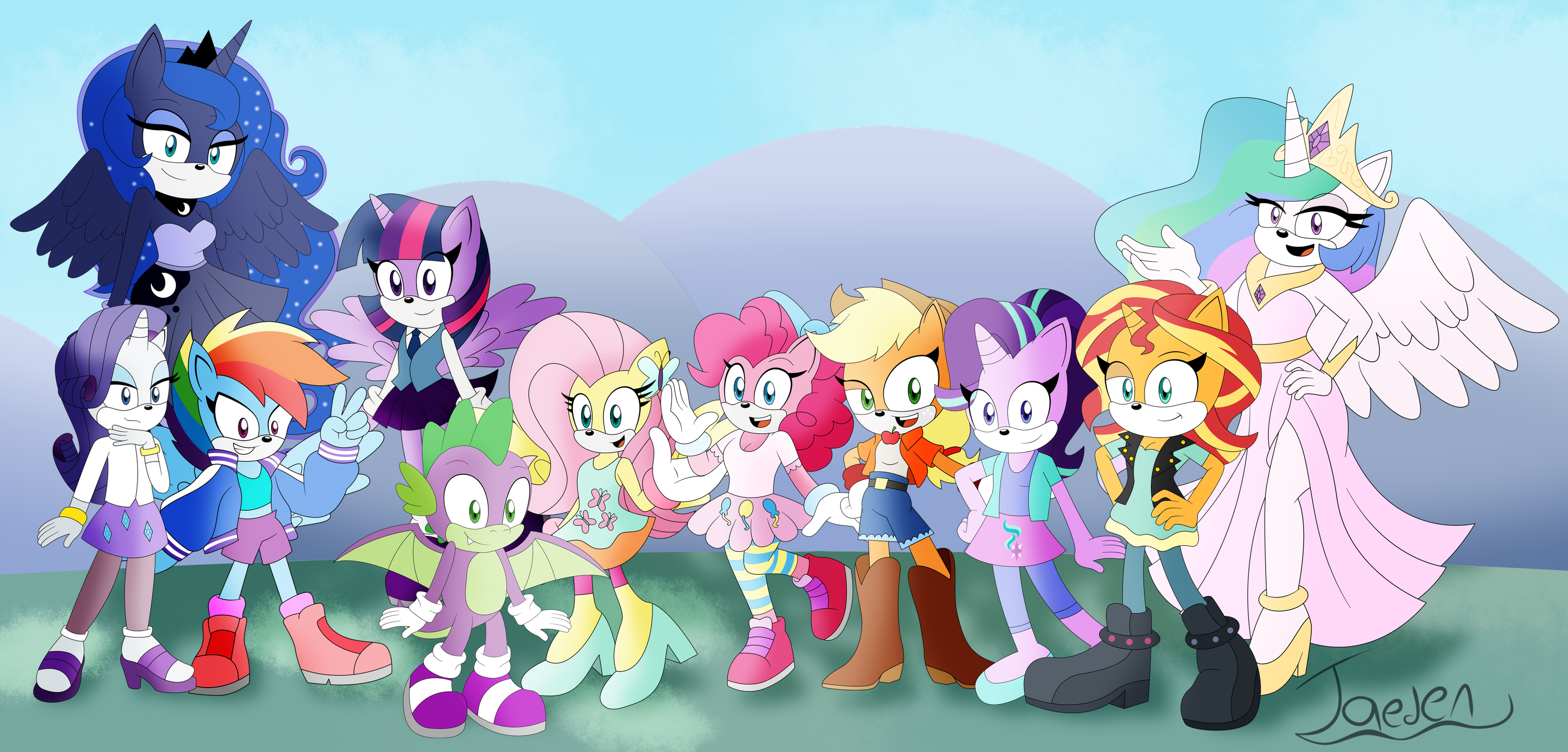 #3347600 - safe, artist:jaedenwalton, applejack, fluttershy, pinkie pie ...