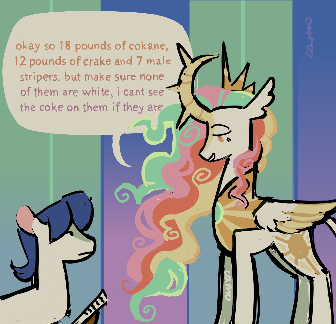 #3353965 - safe, artist:camo_ty, princess celestia, oc, unnamed oc, alicorn, earth pony, pony ...