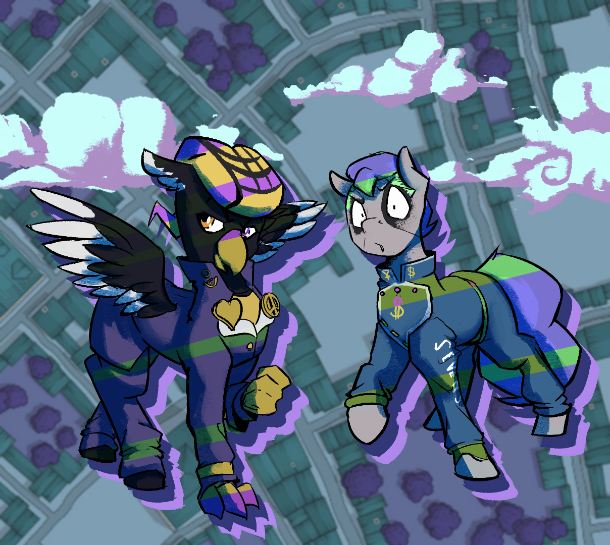 #3361368 - safe, artist:triplesevens, oc, oc:ping wing, oc:triple sevens, hippogriff, unicorn ...