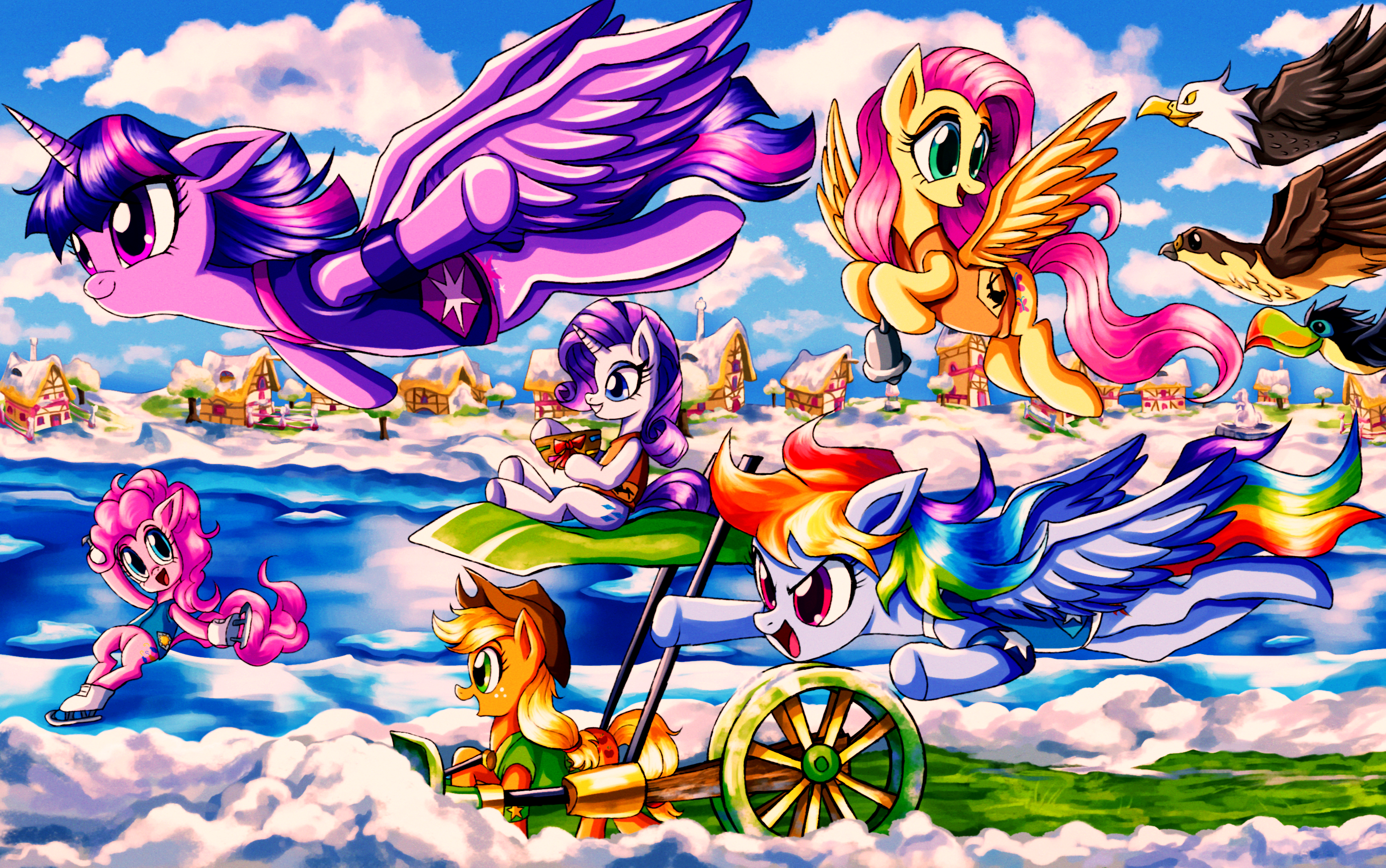 #3363384 - safe, artist:starystory, applejack, fluttershy, pinkie pie ...