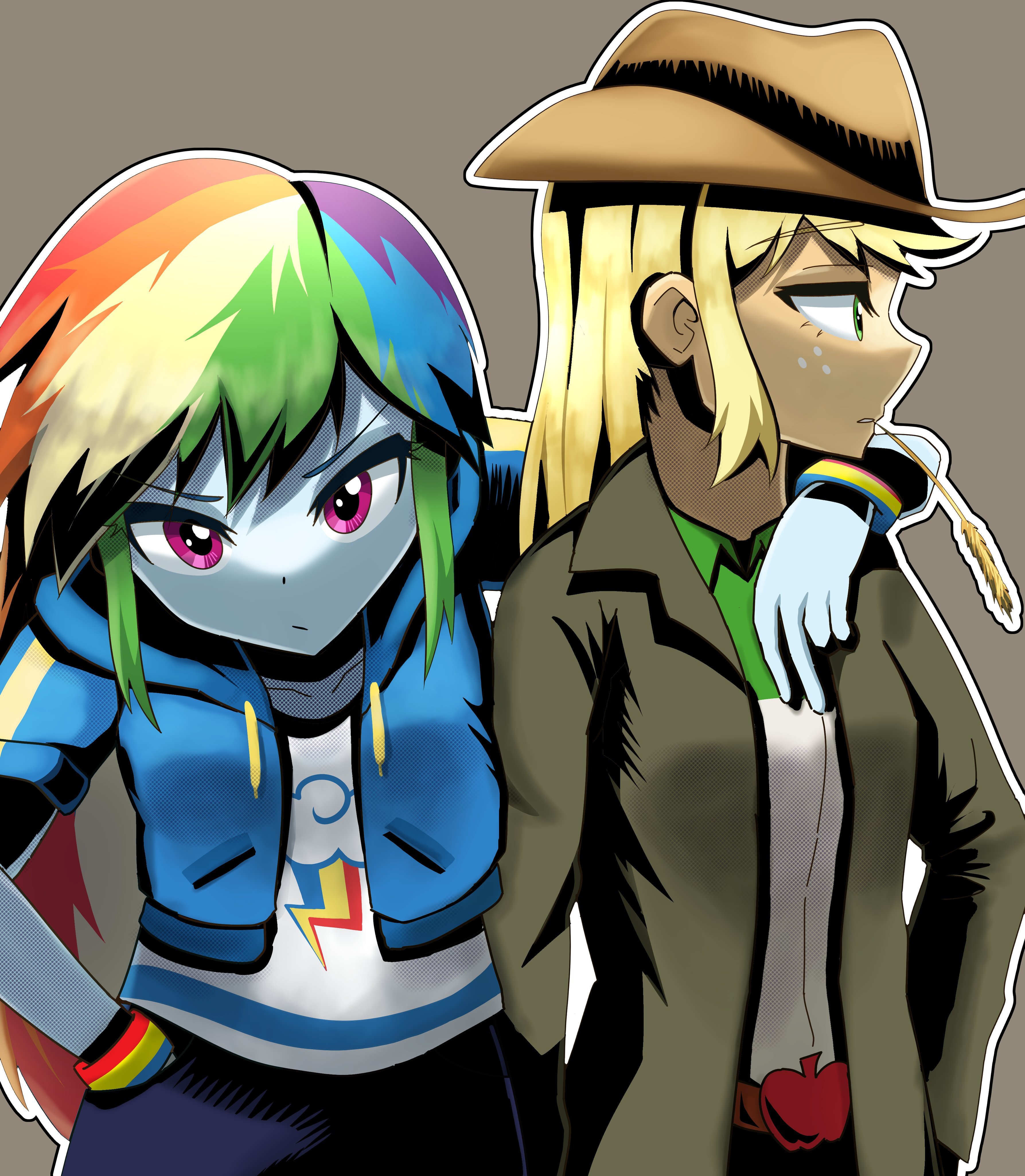 #3363834 - safe, artist:gunim8ed, applejack, rainbow dash, human ...