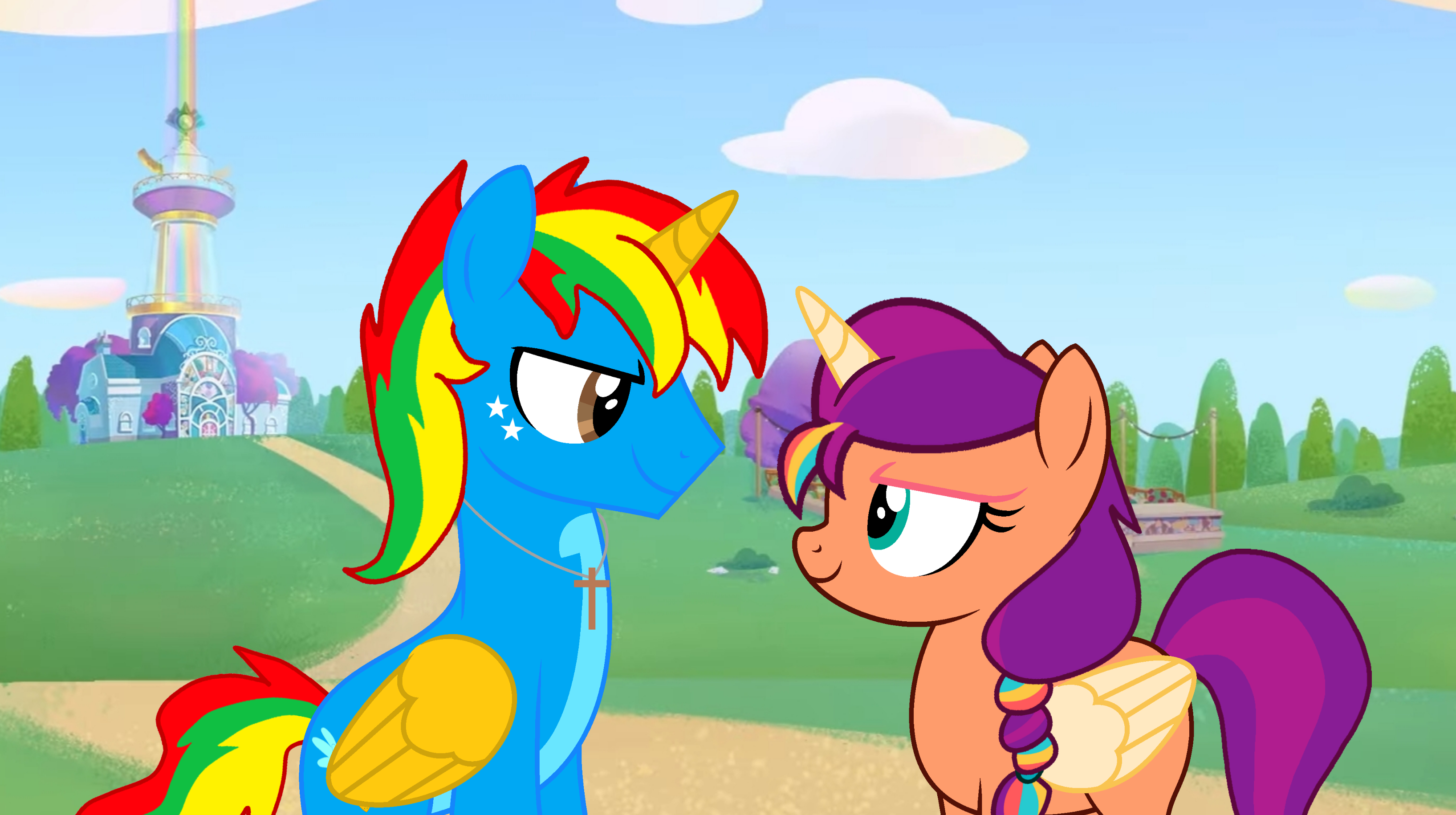 #3370366 - safe, artist:shieldwingarmorofgod, sunny starscout, oc, oc ...