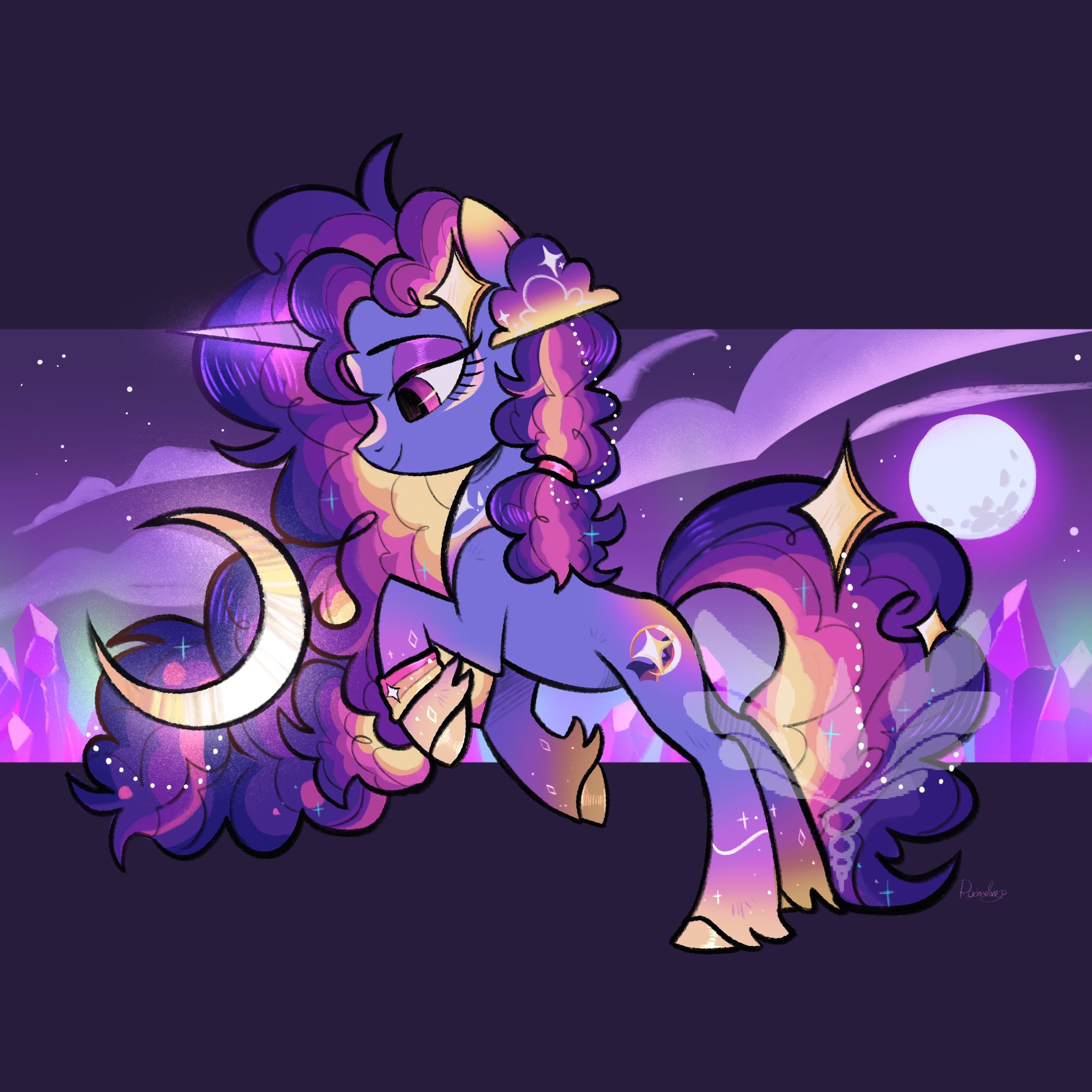 #3358776 - safe, artist:raindrophalo, oc, oc only, pony, unicorn, horn, moon, solo, unicorn oc ...