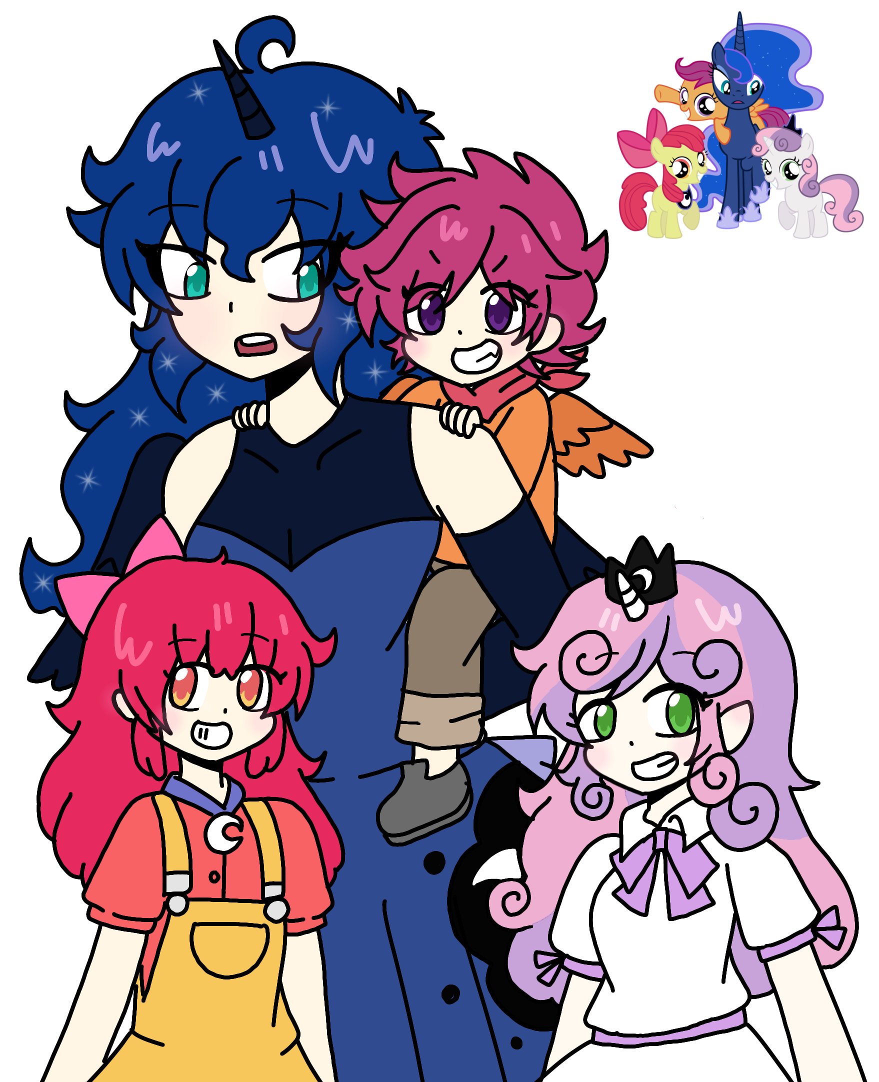 #3359236 - safe, artist:ruto_me, apple bloom, princess luna, scootaloo ...