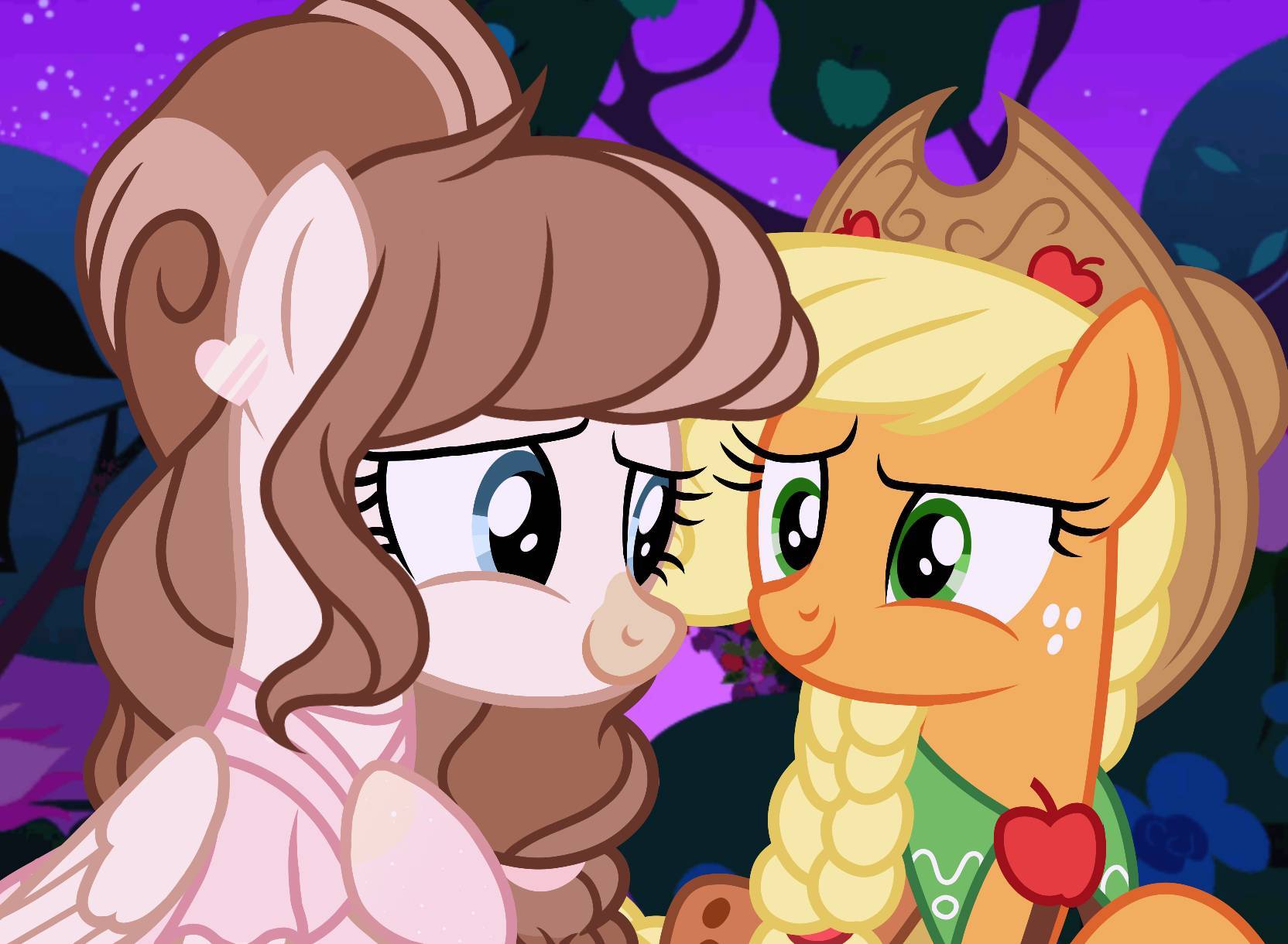 #3359975 - safe, artist:cstrawberrymilk, applejack, oc, oc:strawberry milk, pony, alternate ...