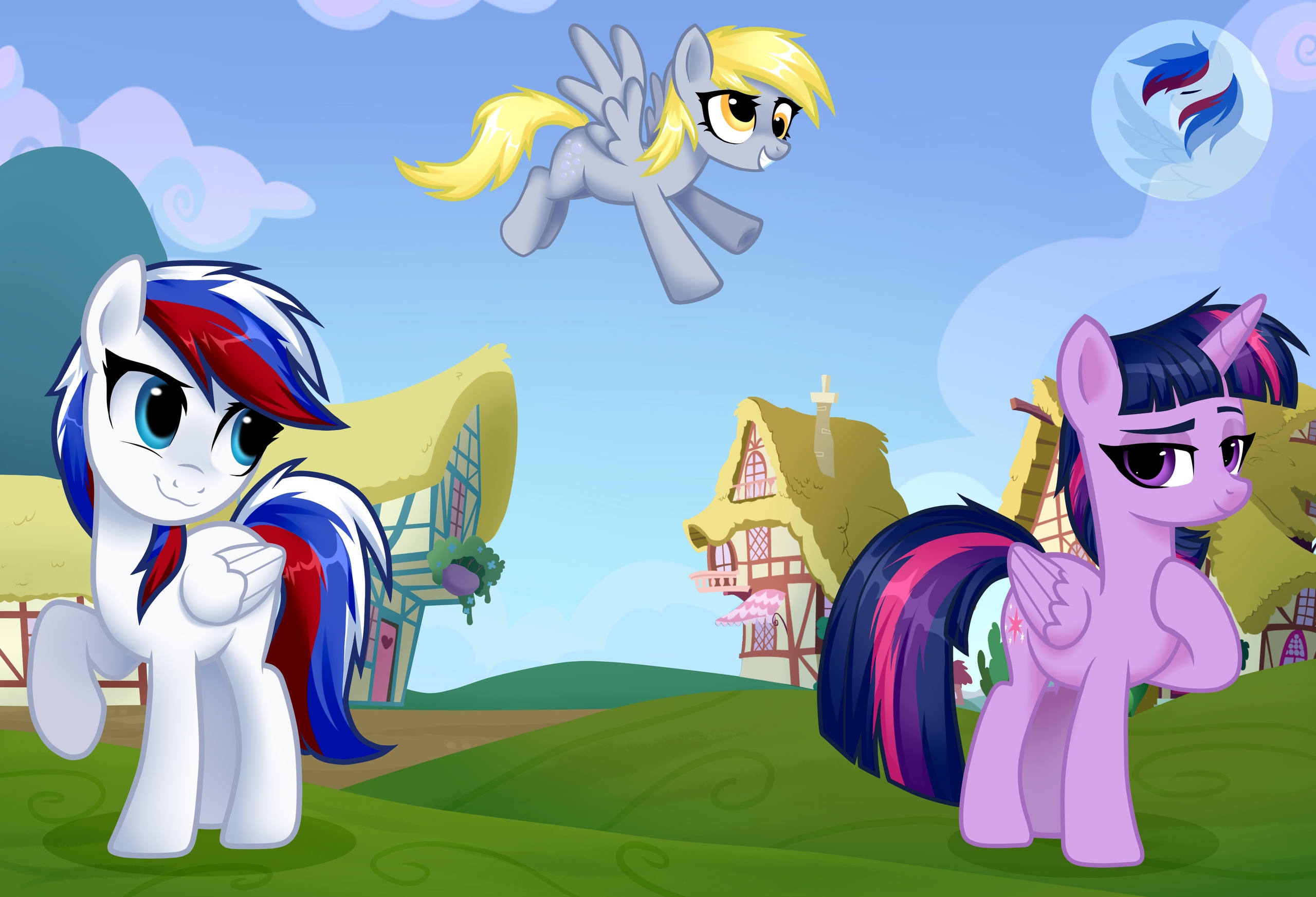 #3381201 - safe, artist:megabait, derpy hooves, twilight sparkle, oc ...