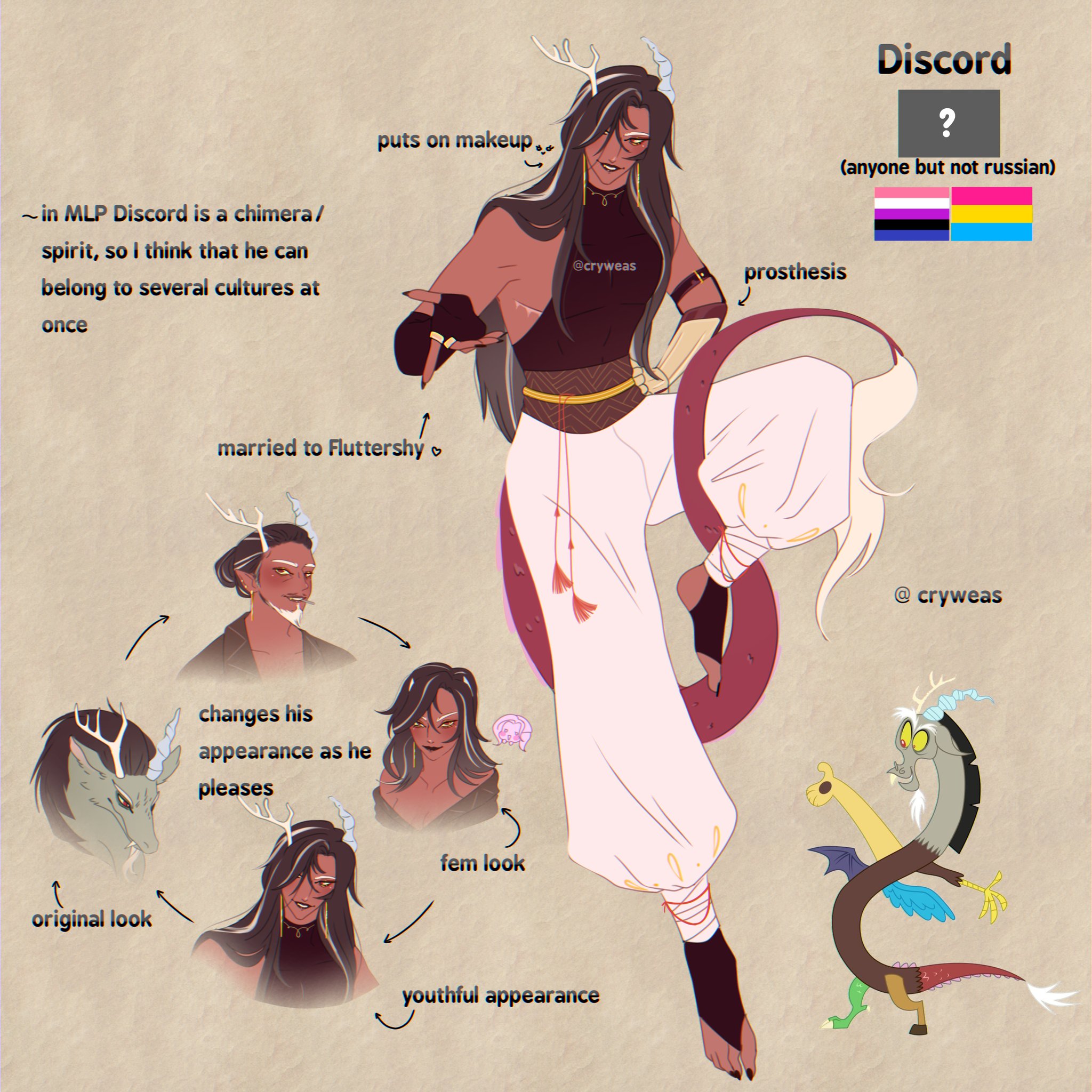 #3382723 - safe, artist:cryweas, discord, fluttershy, draconequus ...